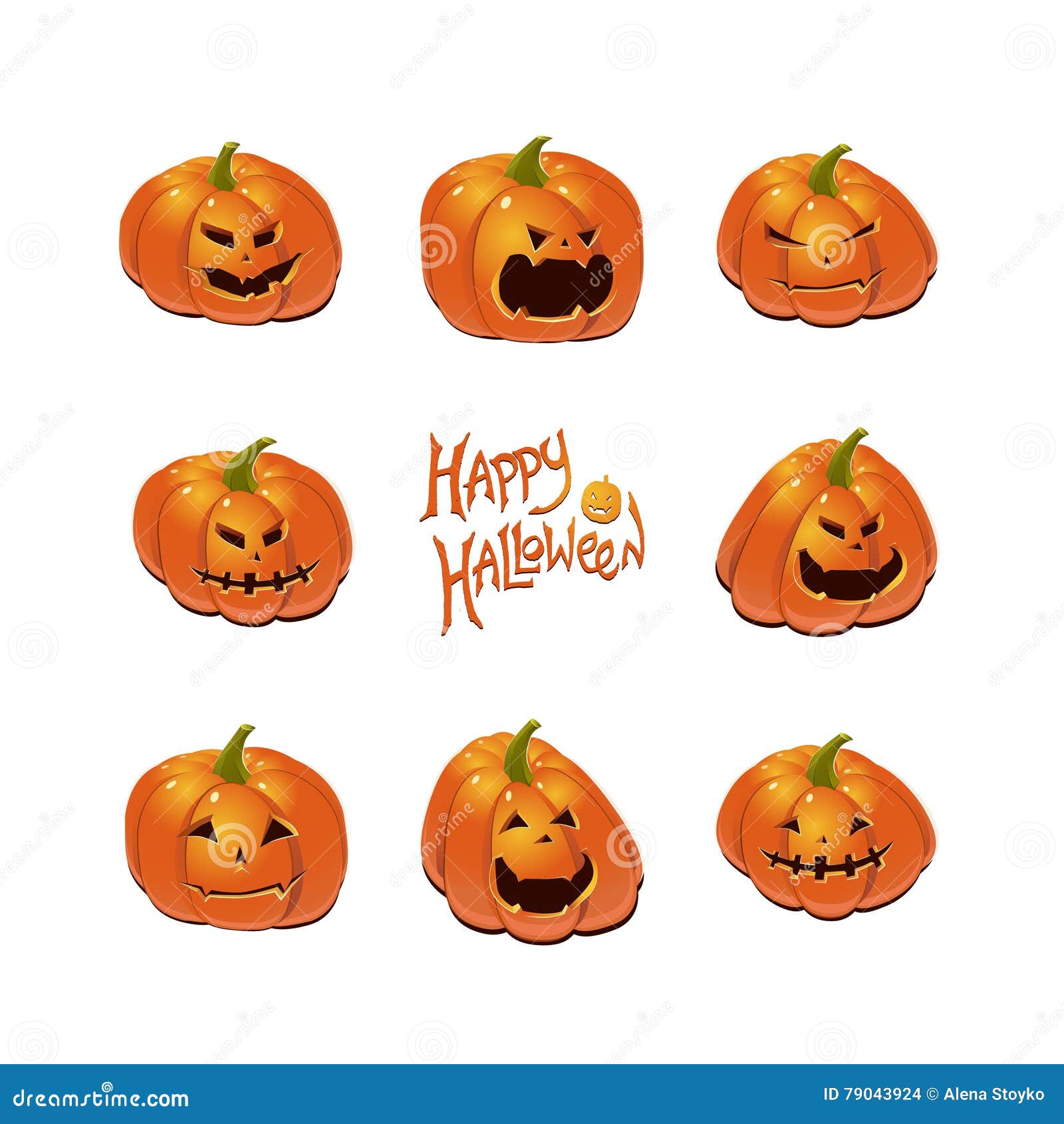 Halloween Set with Pumpkins Stock Vector - Illustration of face ...
