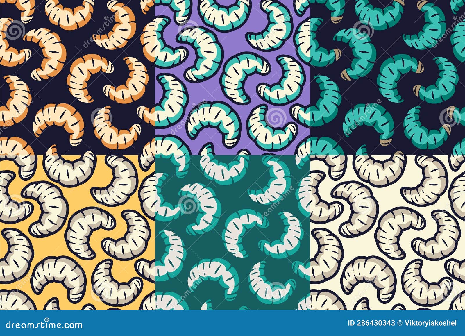 Halloween Set of Seamless Patterns with Maggots or Worms for Holiday ...