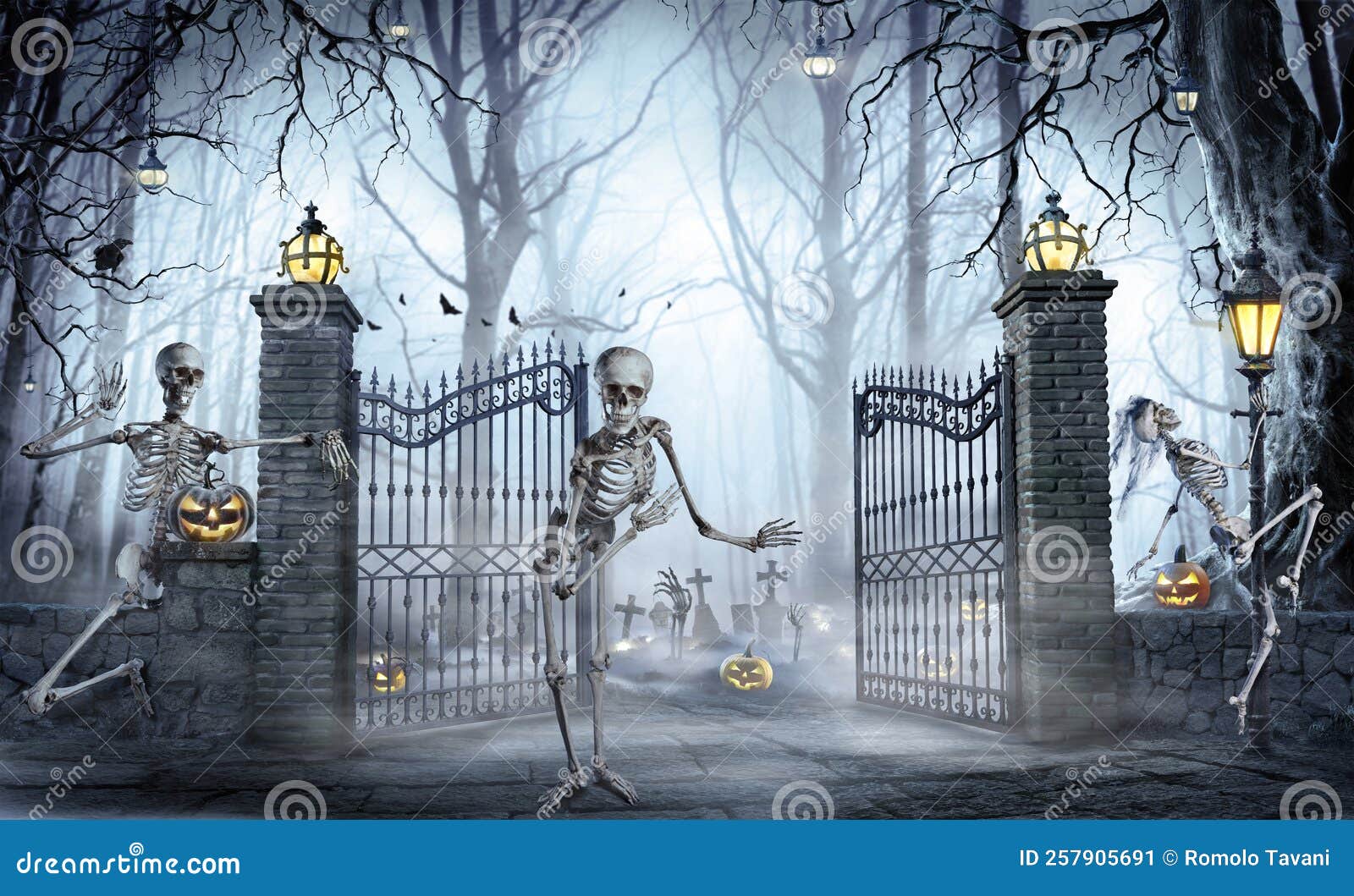Halloween - Skeleton Inviting a Zombies Party Stock Image - Image of ...