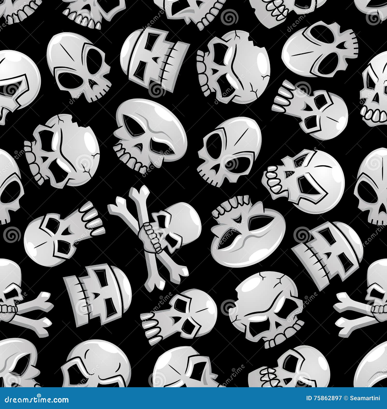 Halloween Skeleton Skulls Seamless Background Stock Vector ...