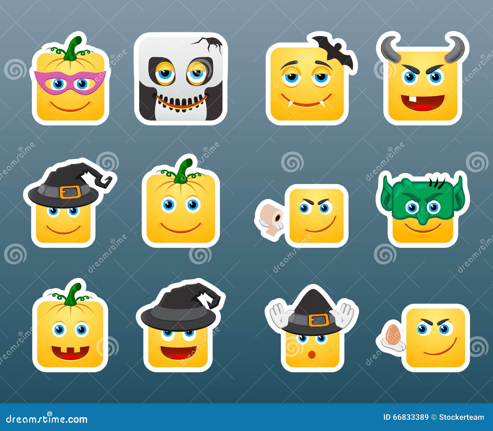 Halloween Smile Stickers Set Stock Vector - Illustration of icon ...
