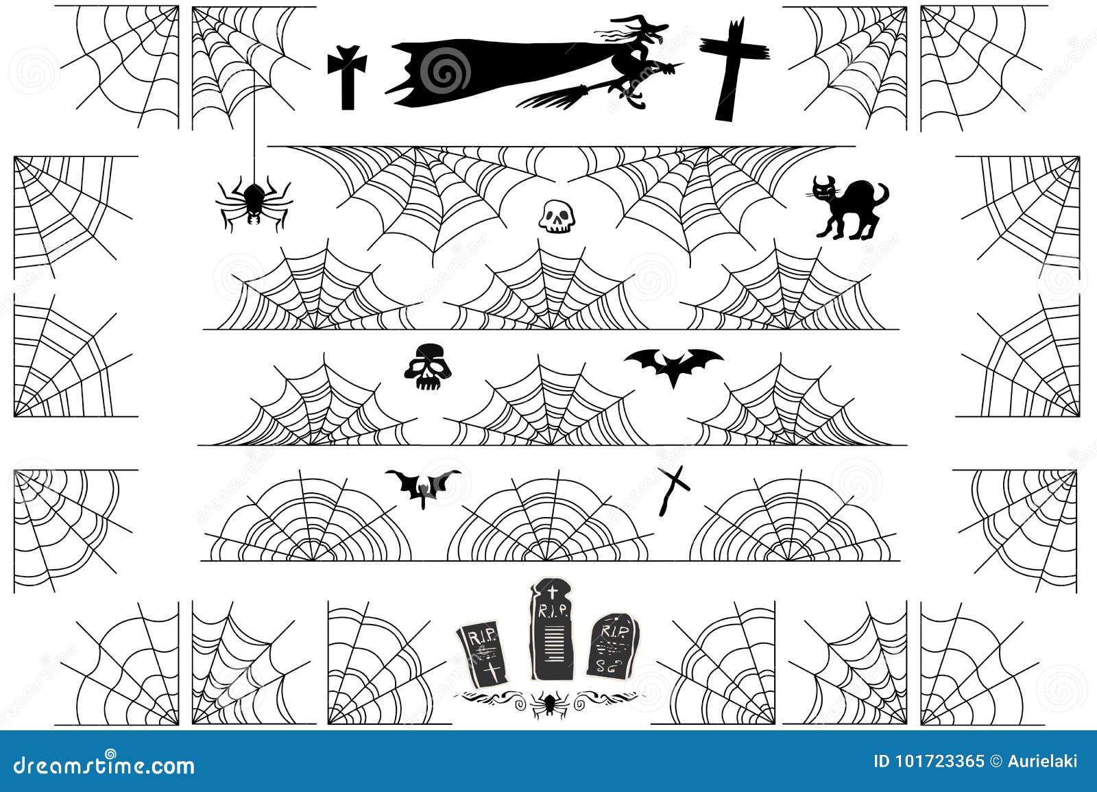 Halloween Spiderweb Vector Borders and Corners Frame Stock Vector ...