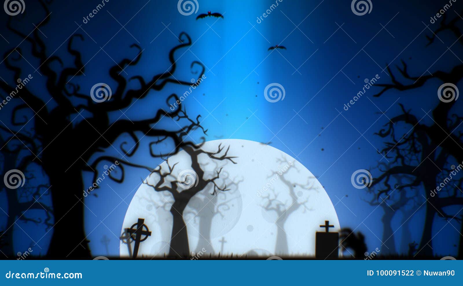 Halloween Spooky Background Blue Theme, with the Spooky Tree , Moon ...