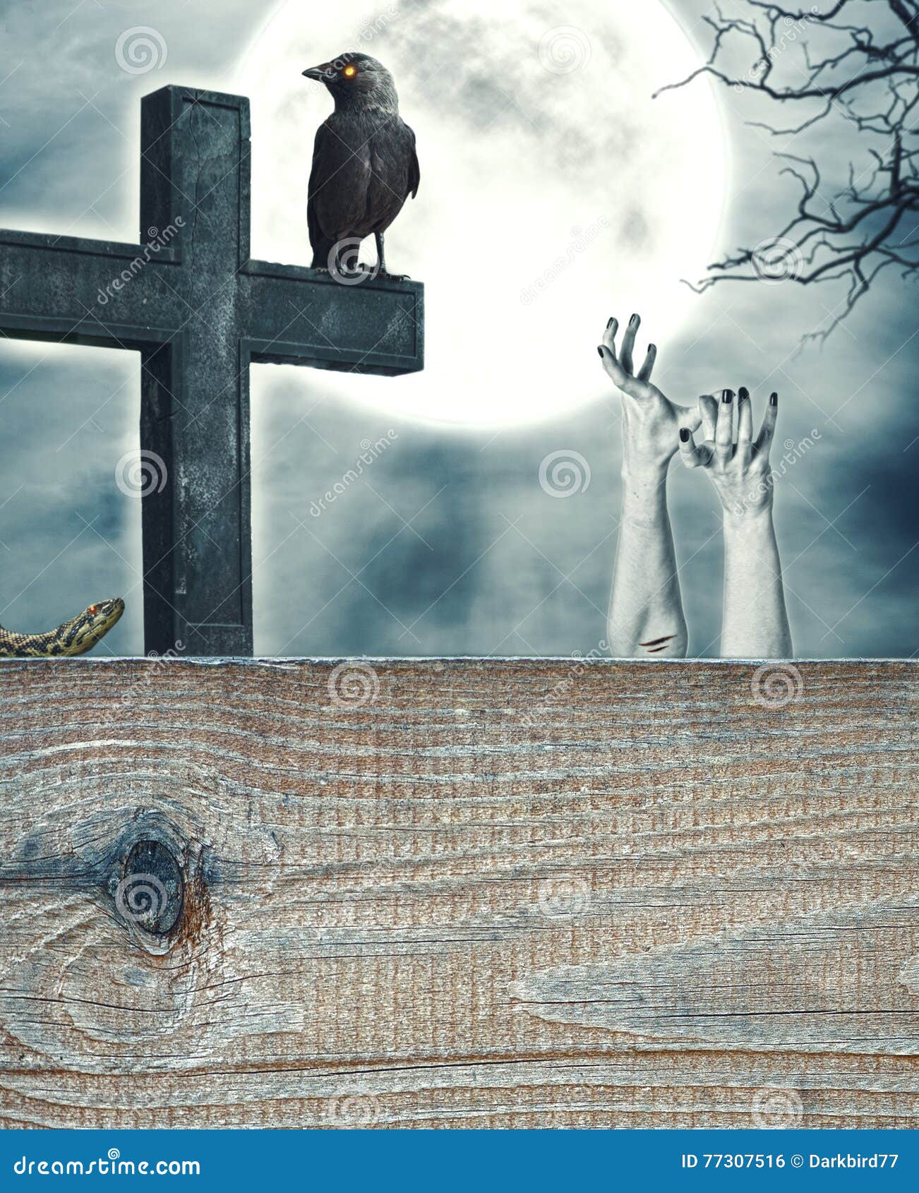 Halloween Spooky Background with Cross and Wooden Frame Stock Photo ...