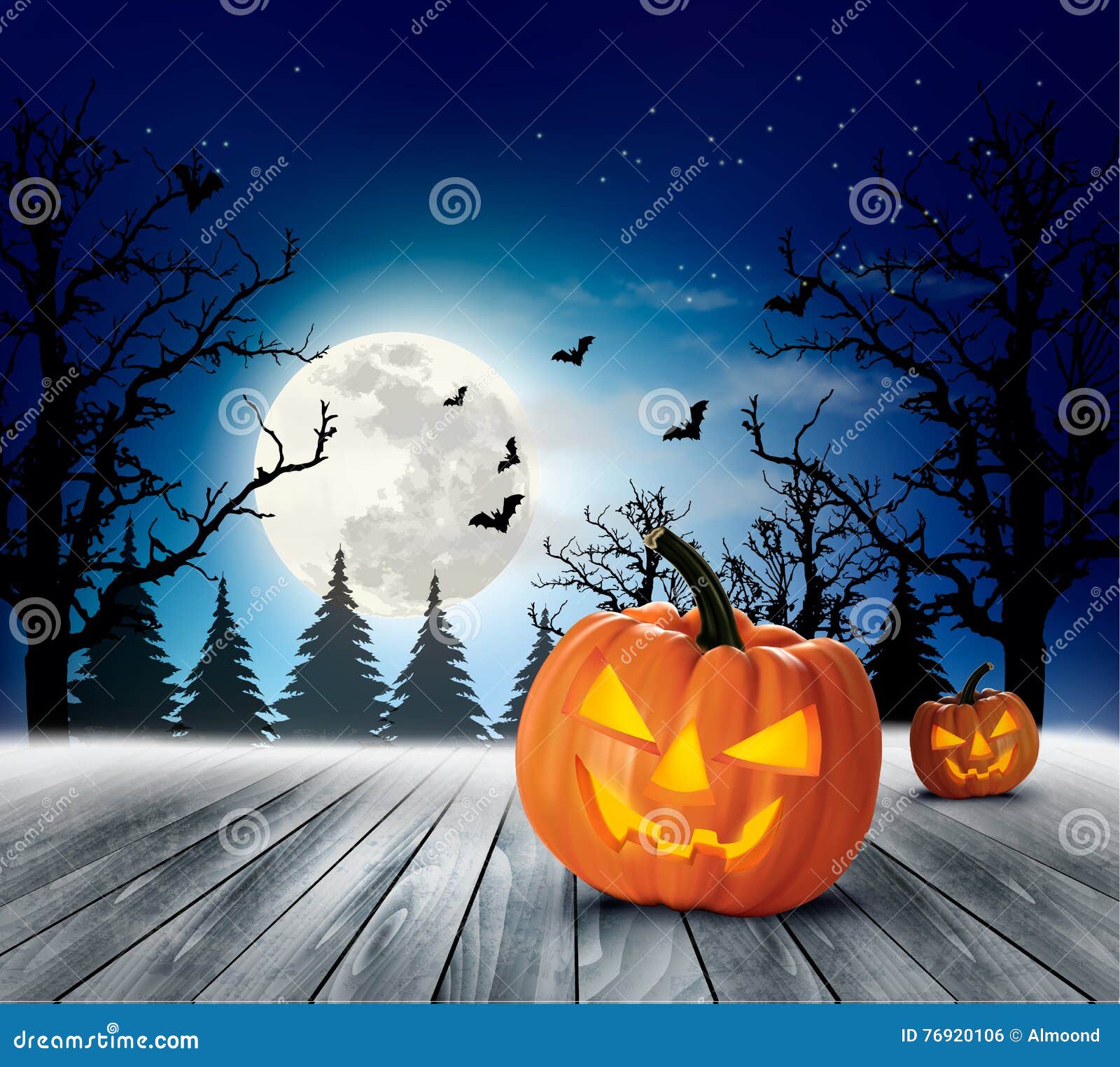 Halloween Spooky Night Background With Full Moon And Gory October Text ...