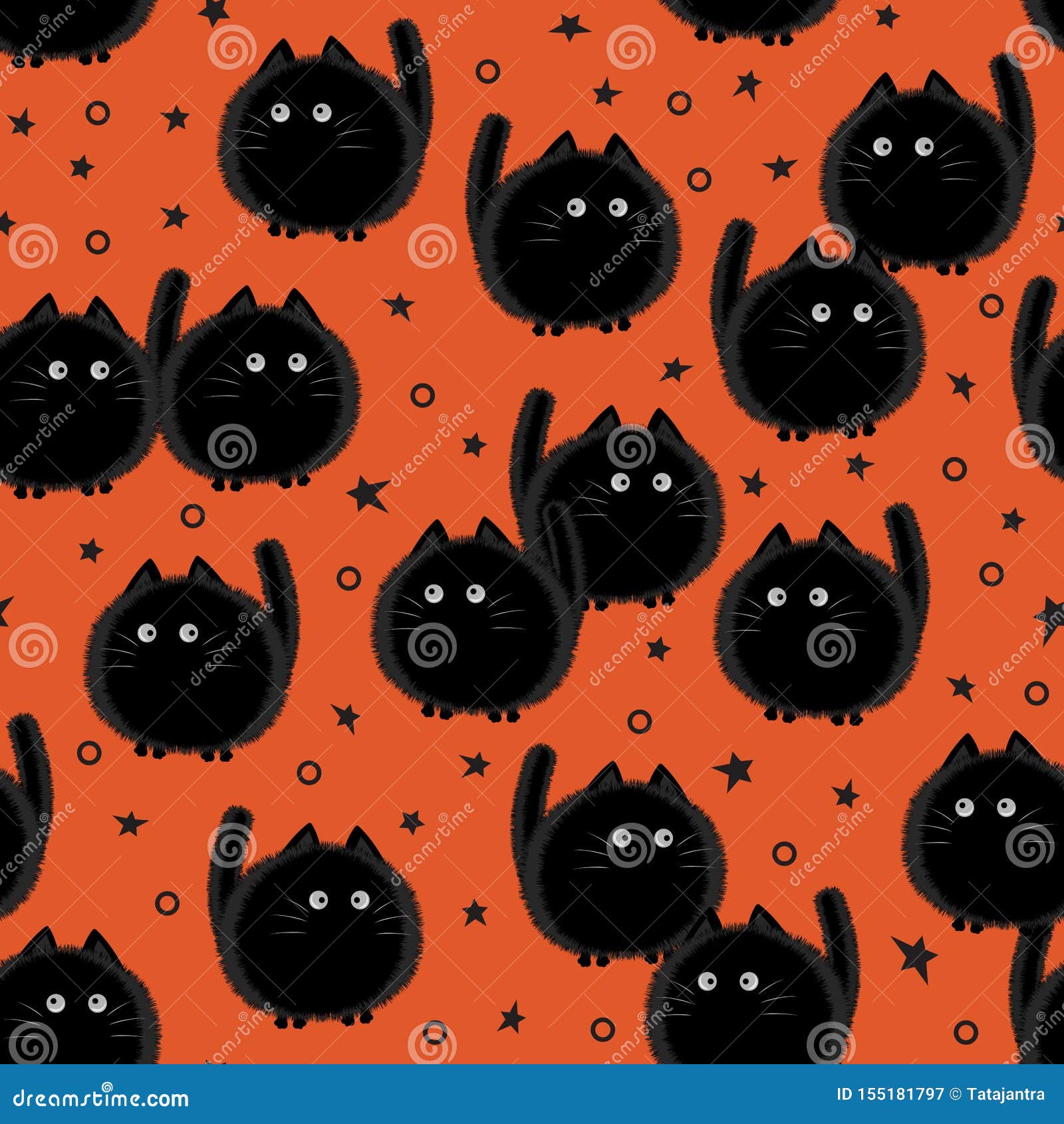 Halloween Spooky Cats Seamless Pattern On Orange Background. Funny Fat ...