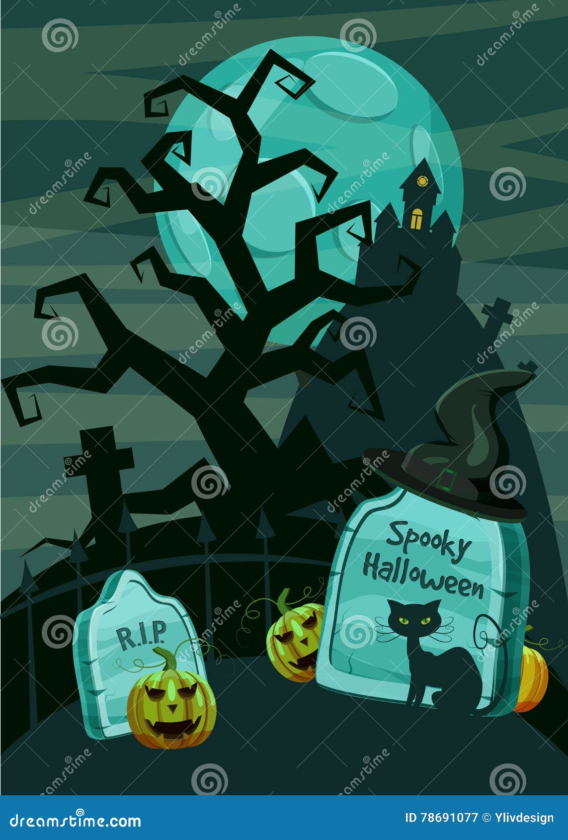 Halloween Spooky Cemetery Concept, Cartoon Style Stock Vector ...
