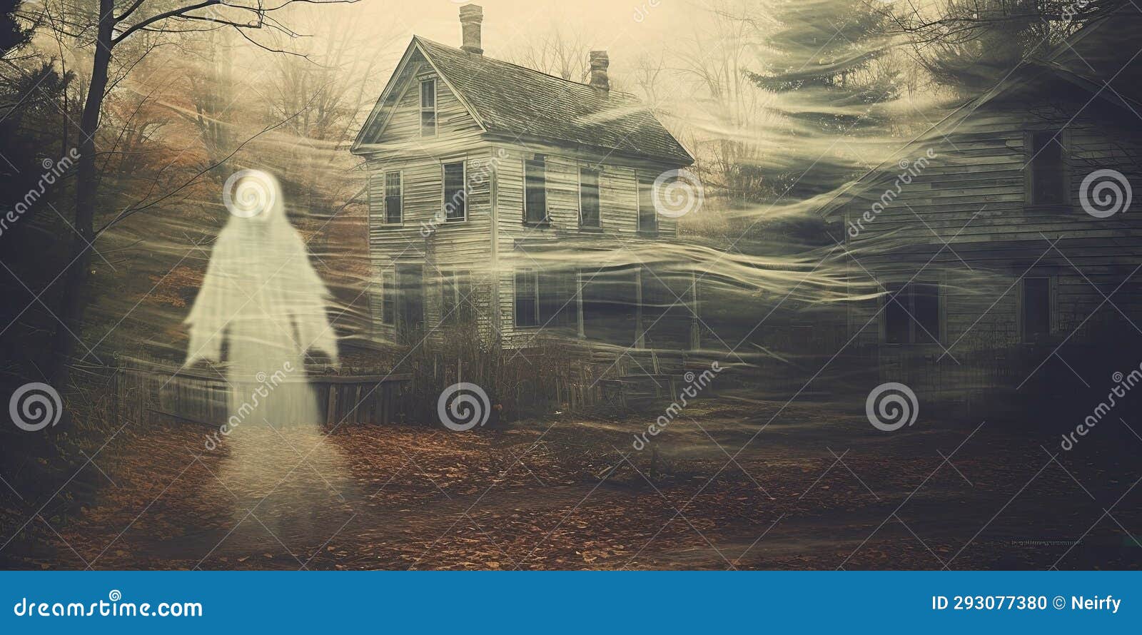 Halloween scene with ghost stock photo. Image of abandoned - 293077380