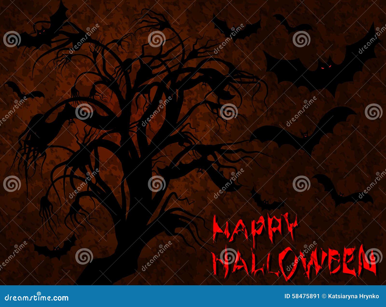 Halloween. Spooky Tree and Bats Stock Vector - Illustration of color ...