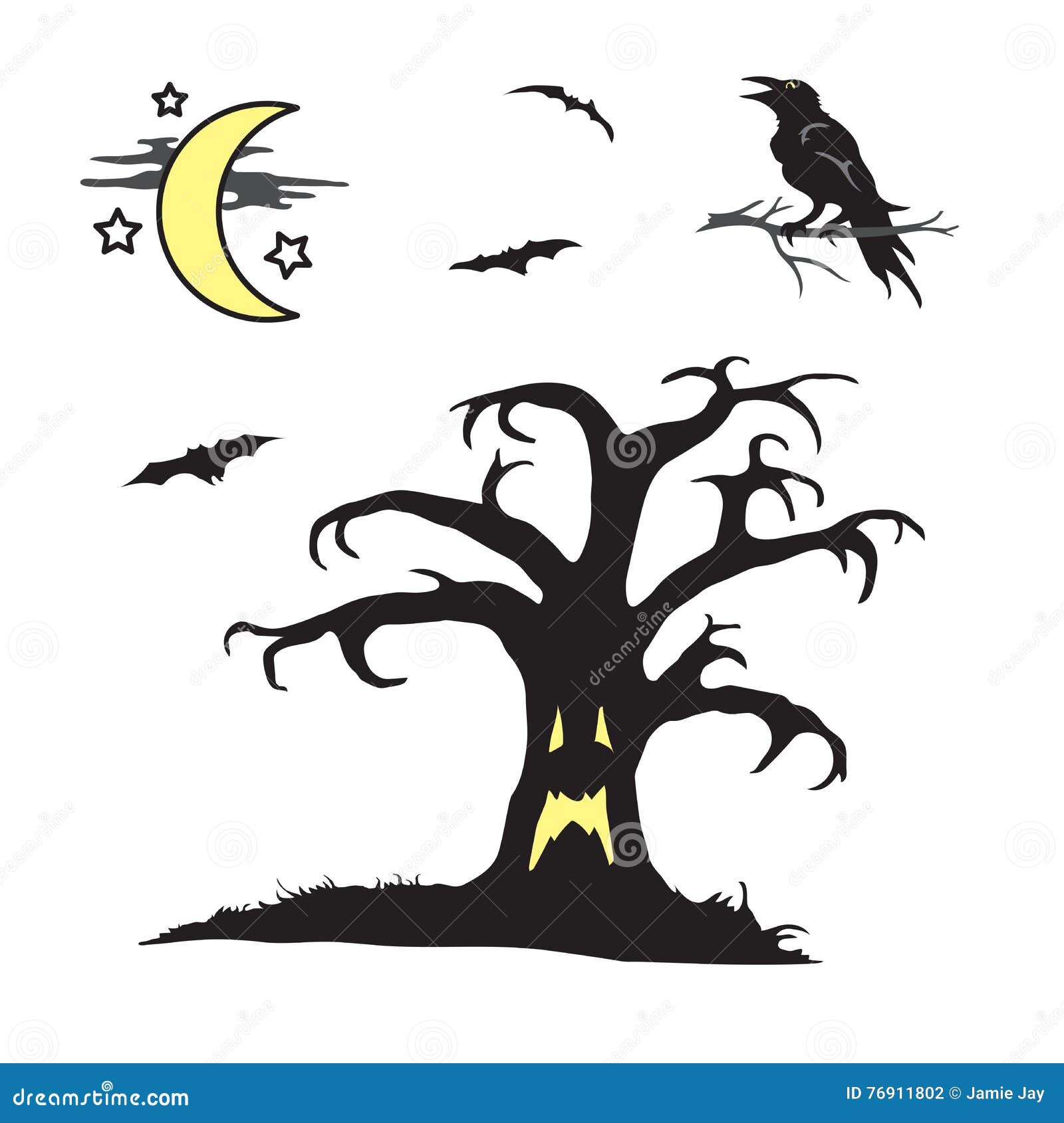 Halloween Spooky Tree with Face Scene Stock Vector - Illustration of ...
