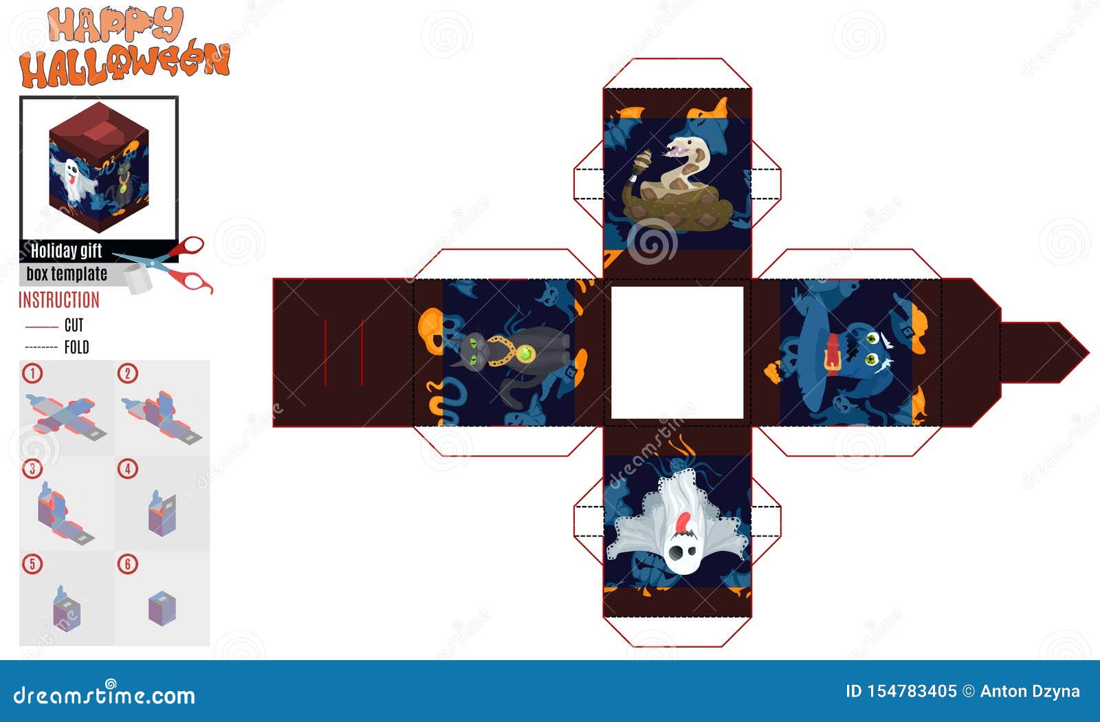 Halloween Square Box Template Ghost Mystical Stock Illustration ...