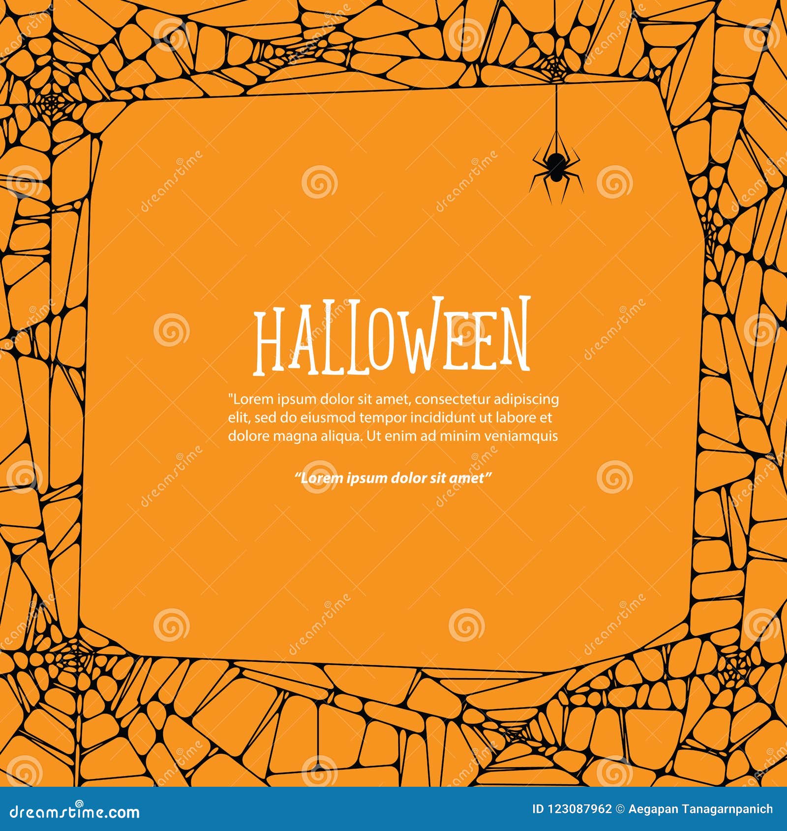 Halloween Square Frame Black Cobweb and Spider on Orange Background ...