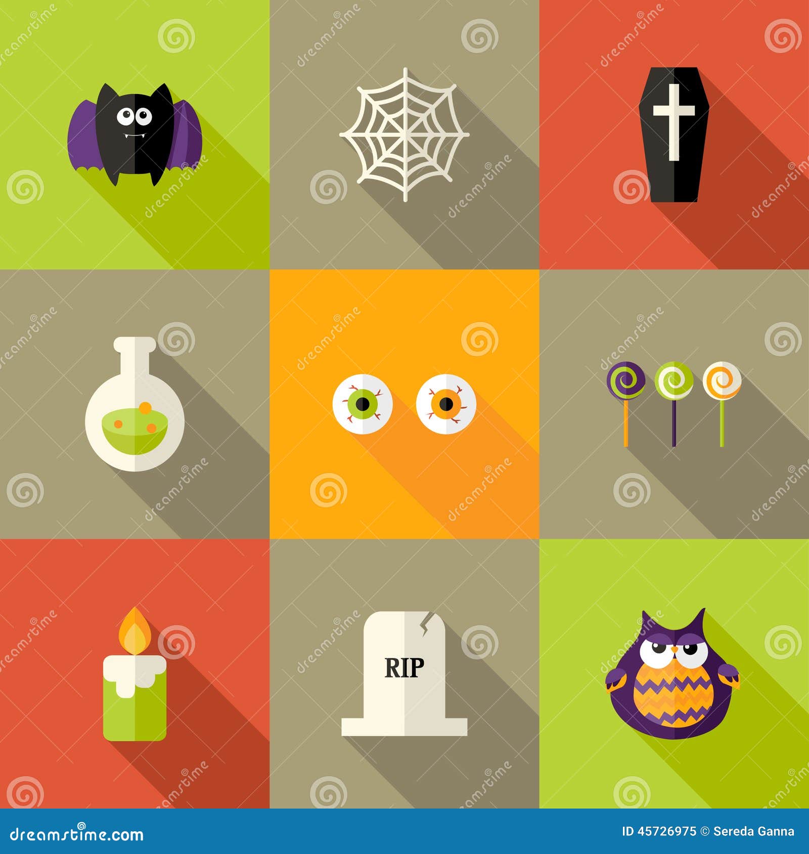 Halloween Squared Flat Icons Set 1 Stock Vector - Illustration of ...