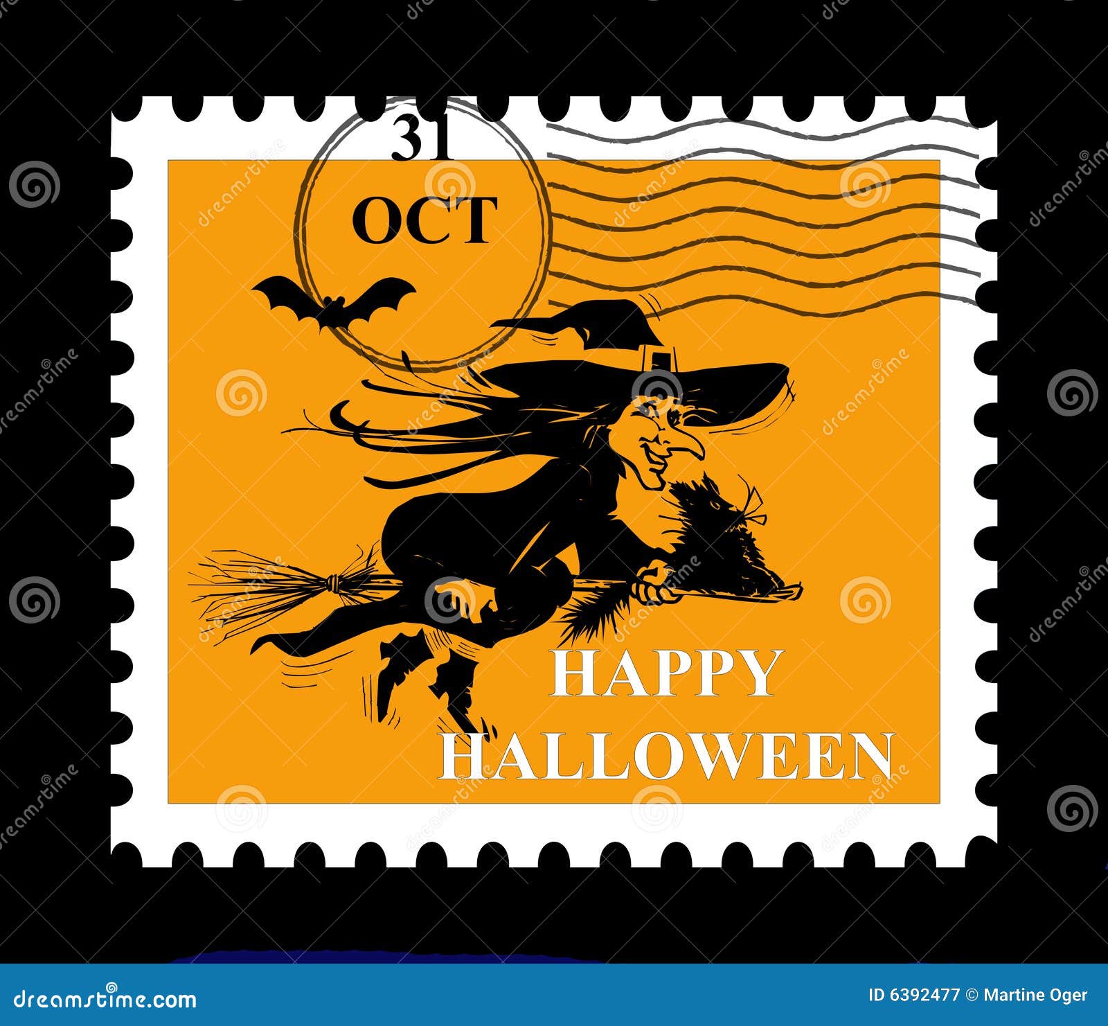 Set Halloween Stamp Postal. Icon Pumpkin Cauldron Scull Castle Cat ...