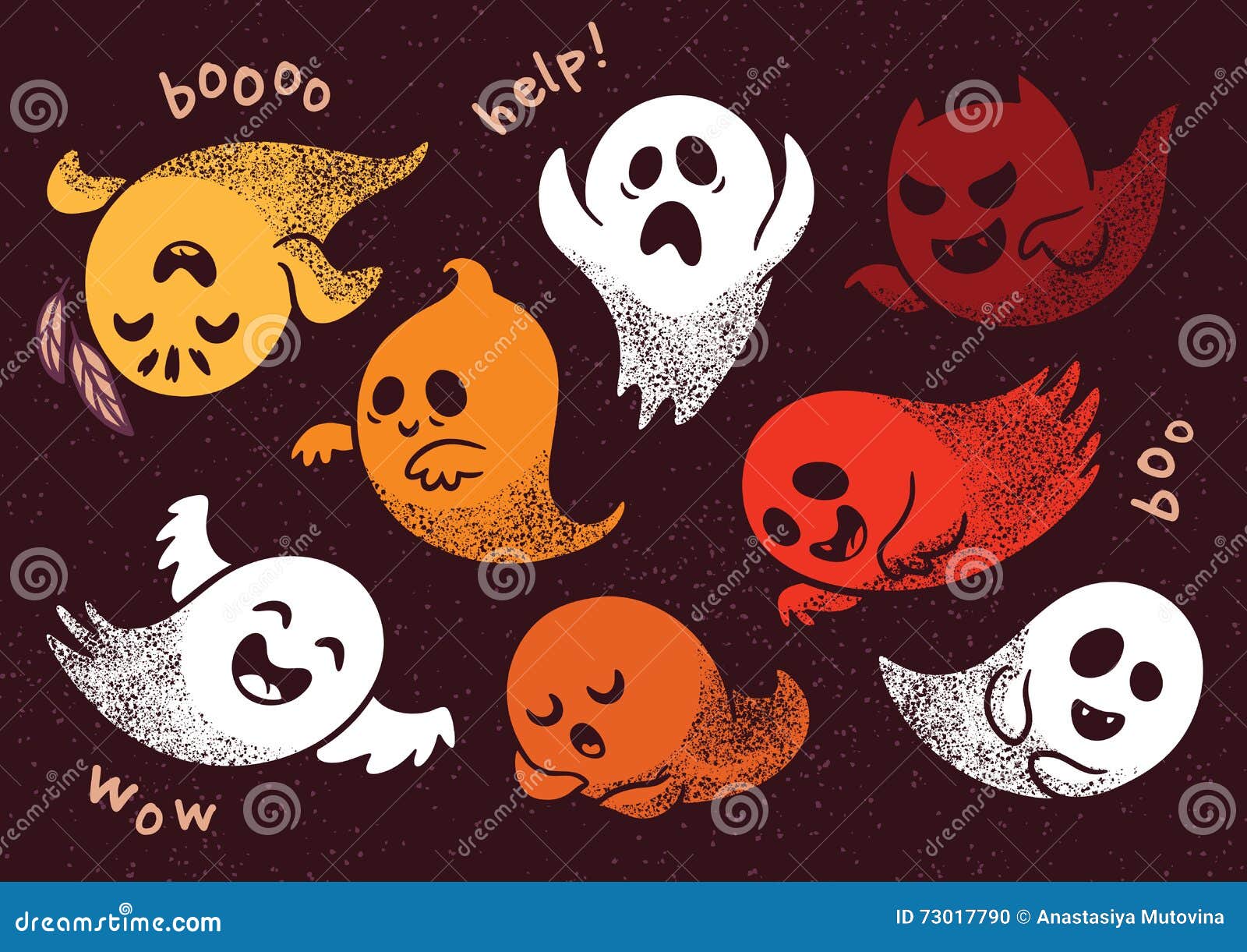 Halloween Stellte Mit Verschiedenen Gespenstischen Geistern Ein Vektor ...