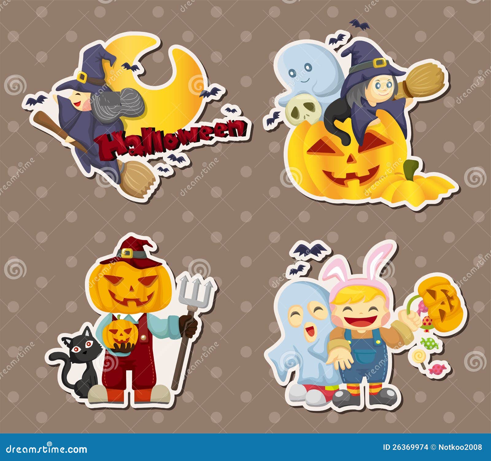 Halloween Stickers Green Toads Fashion Costume Outfits. Cartoon Style ...