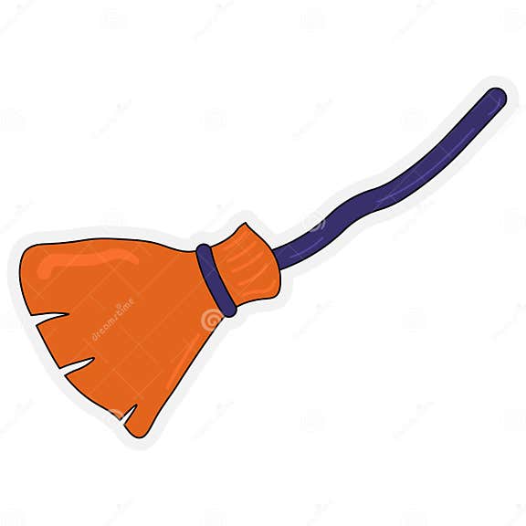 A Cute Witch Broom Sticker for Halloween Stock Illustration ...