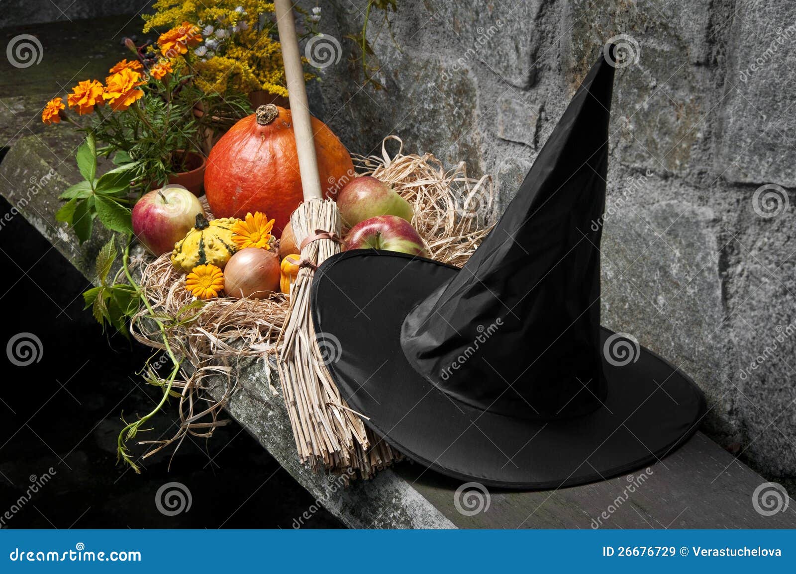 Halloween Still Life with Pumpkins and Witch Hat Stock Image - Image of ...
