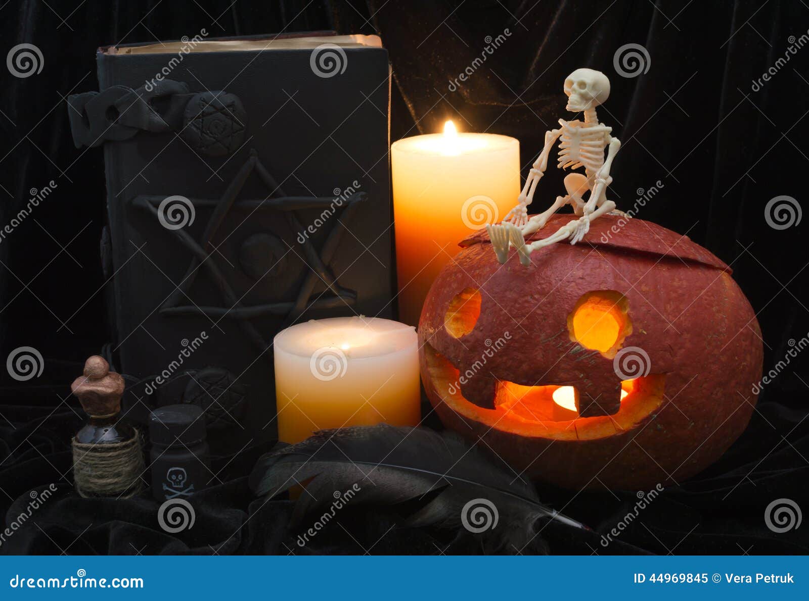 Halloween Still Life with Skeleton Stock Image - Image of head, grunge ...