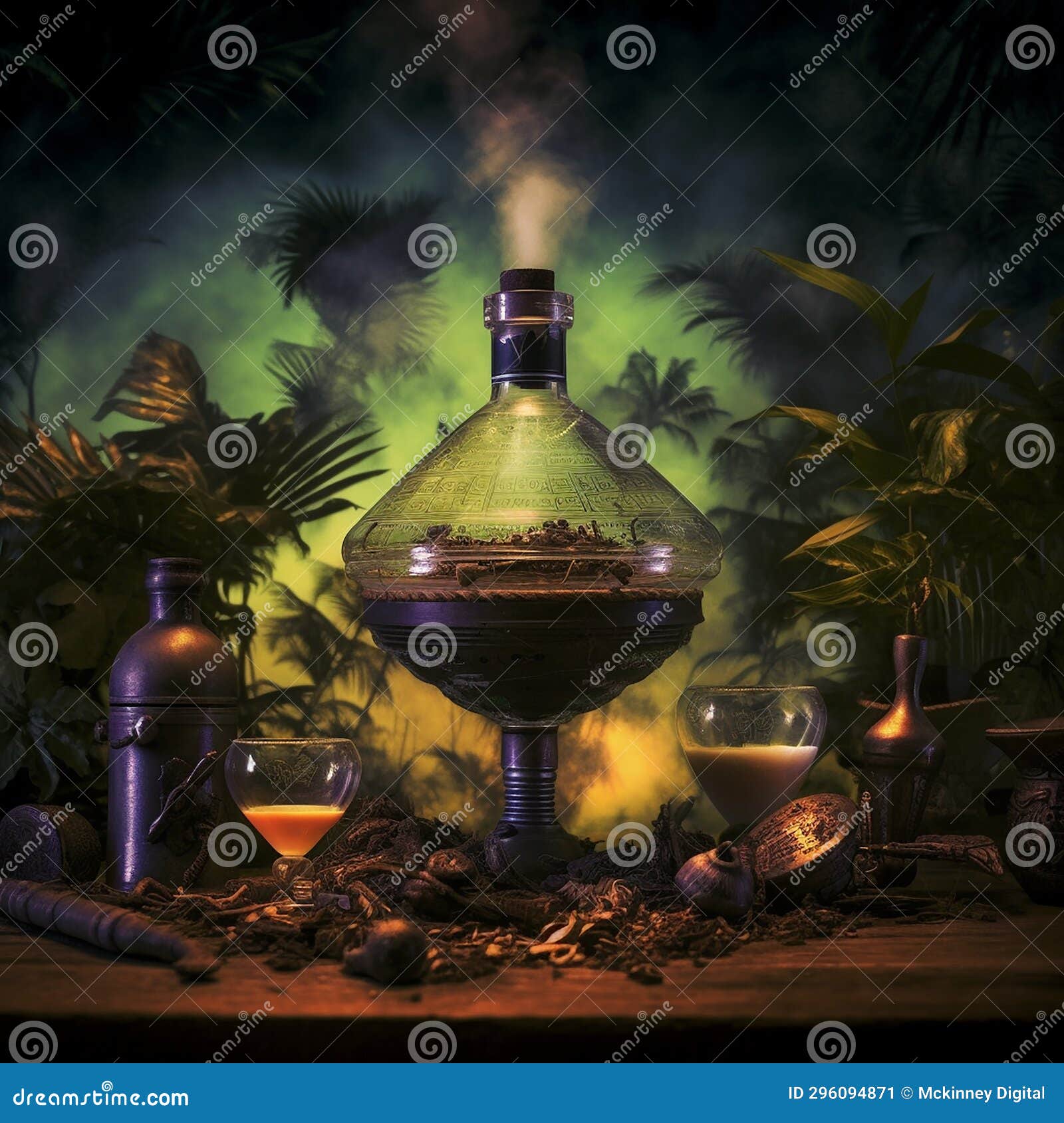 Halloween Style Image of a Table Full of Potions and Containers Full of ...