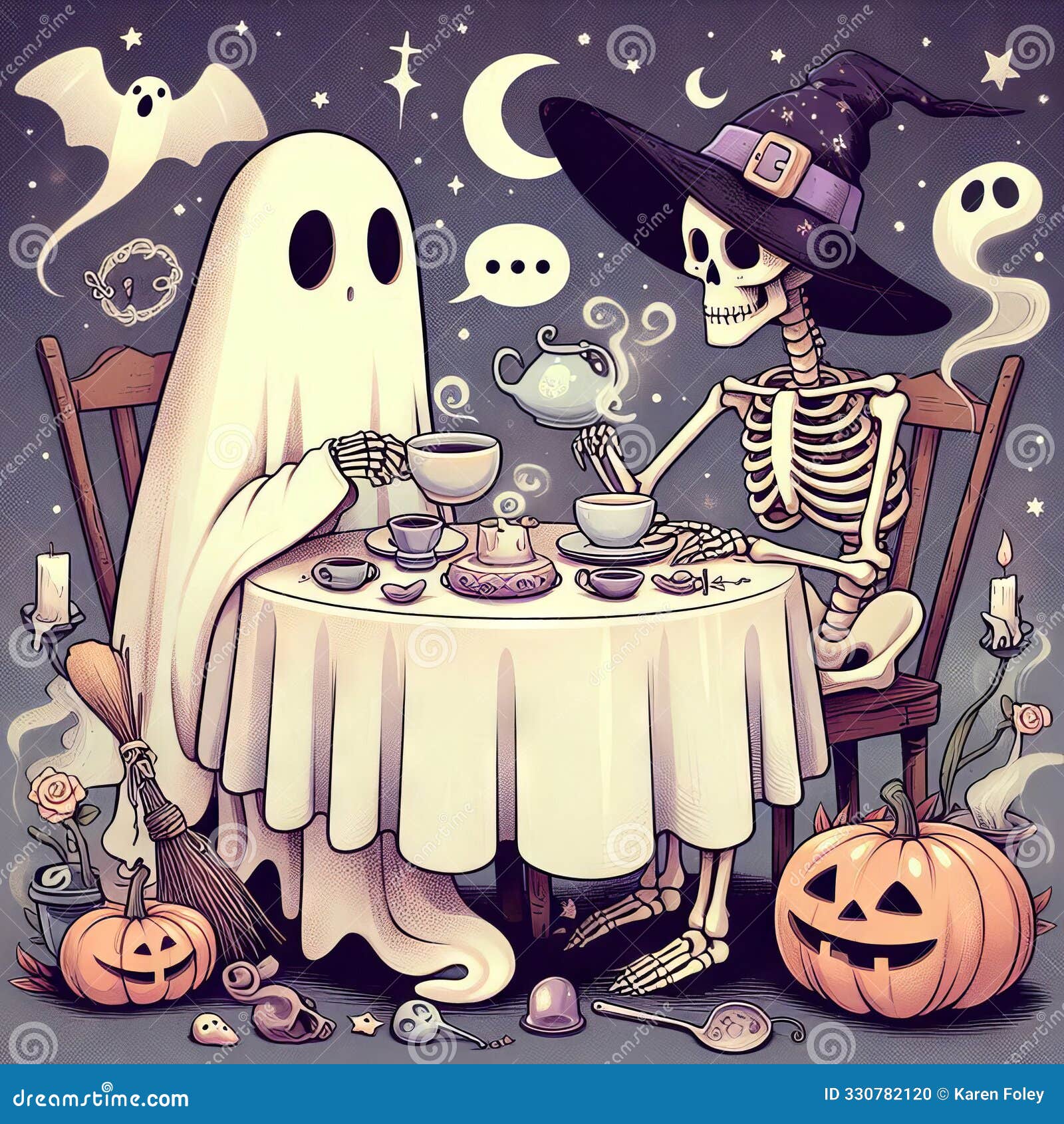 Halloween tea party stock illustration. Illustration of cute - 330782120