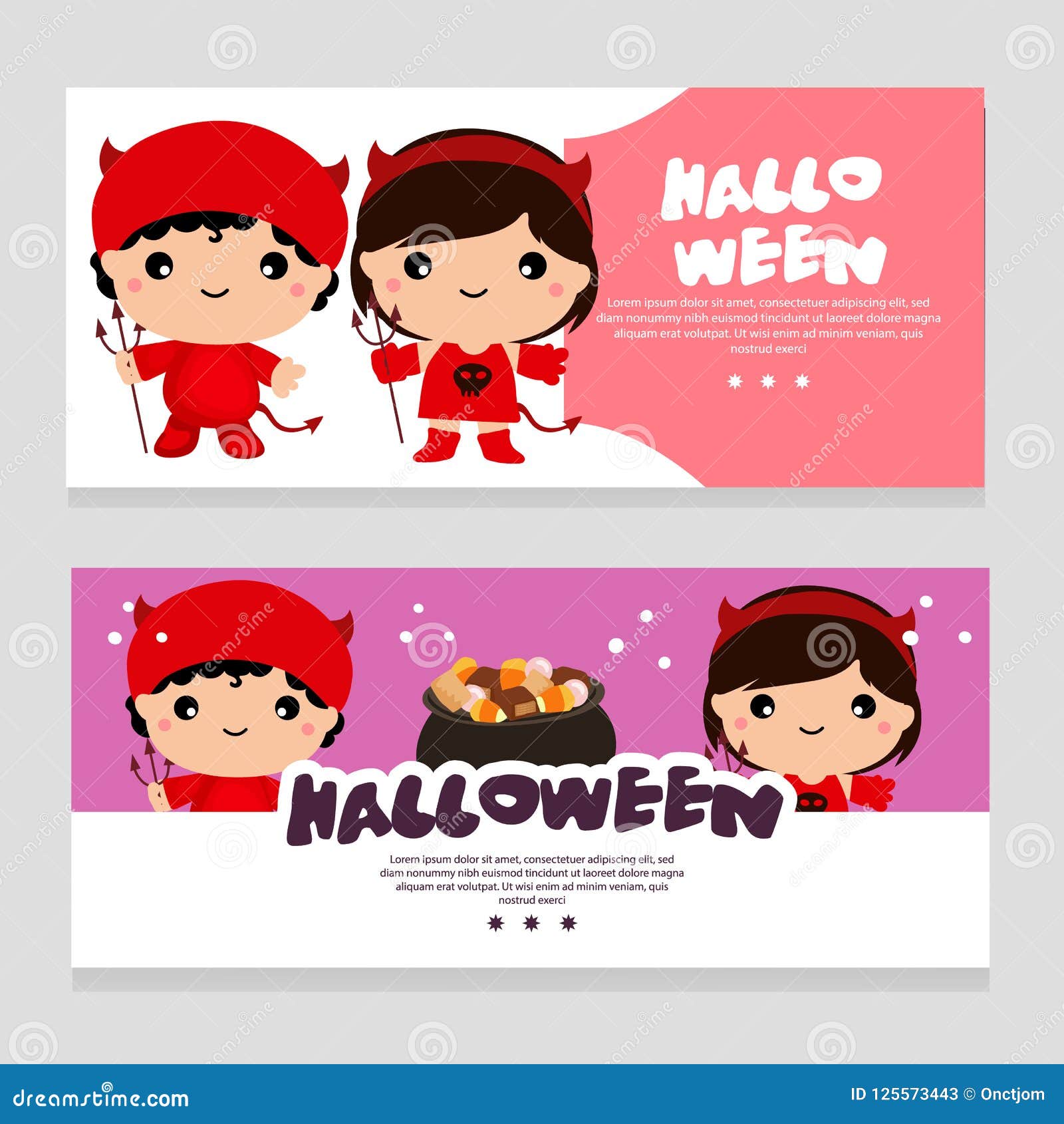 Cute Halloween Theme Banner Devil Costume Kids Stock Vector ...