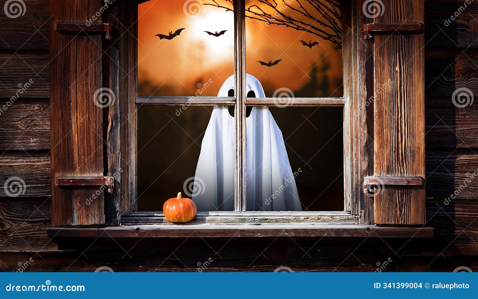 Halloween Theme Concept with a Ghost in a Window Sill Stock ...