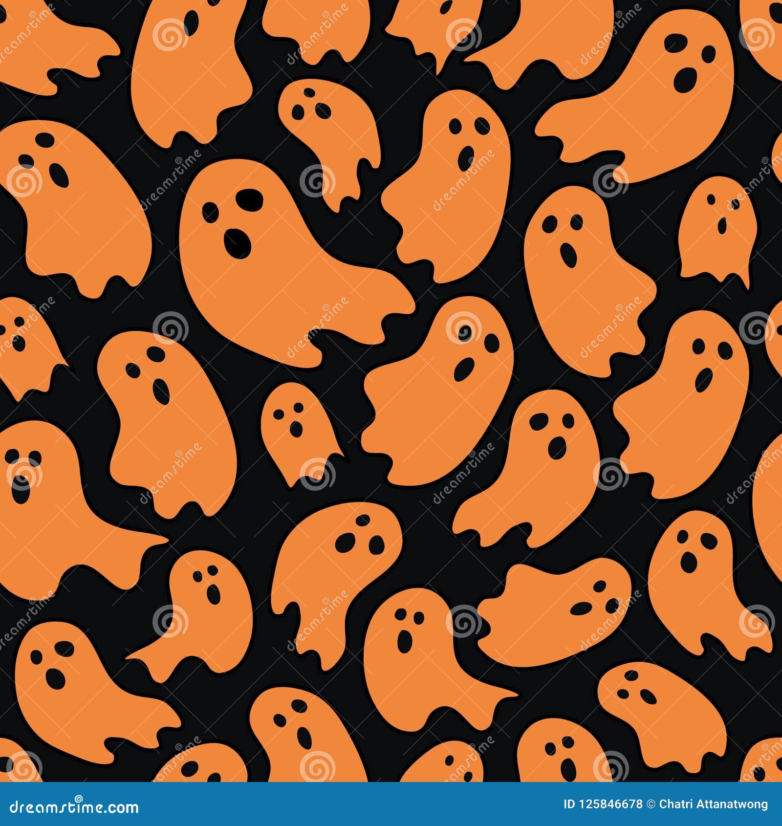 Halloween Theme Orange Ghost Random Repeat on Black Background Stock ...