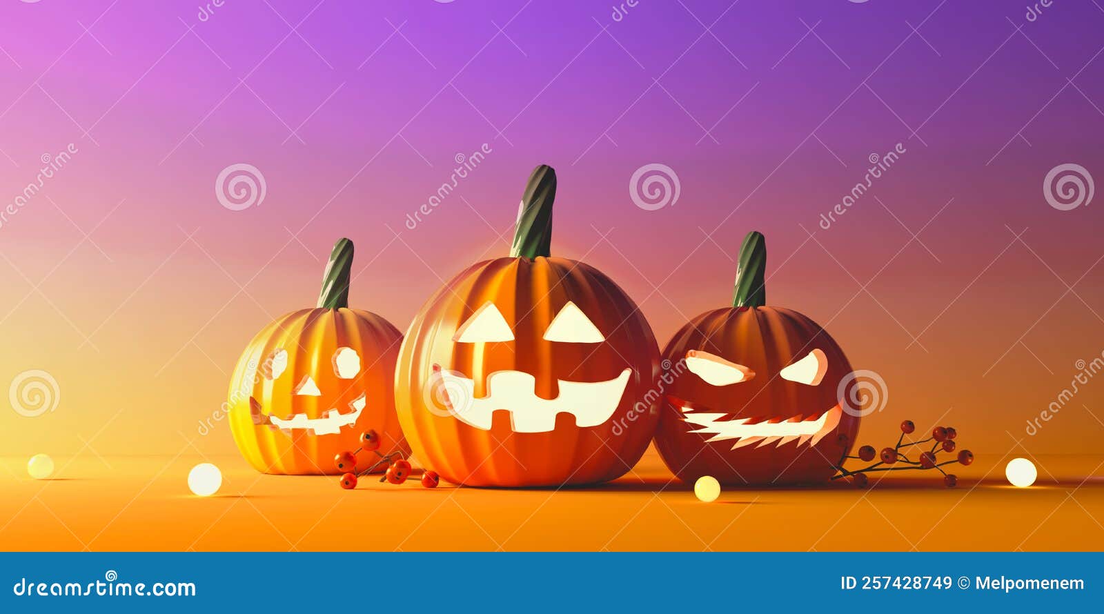 Halloween Theme with Pumpkin Ghosts - 3D Stock Illustration ...