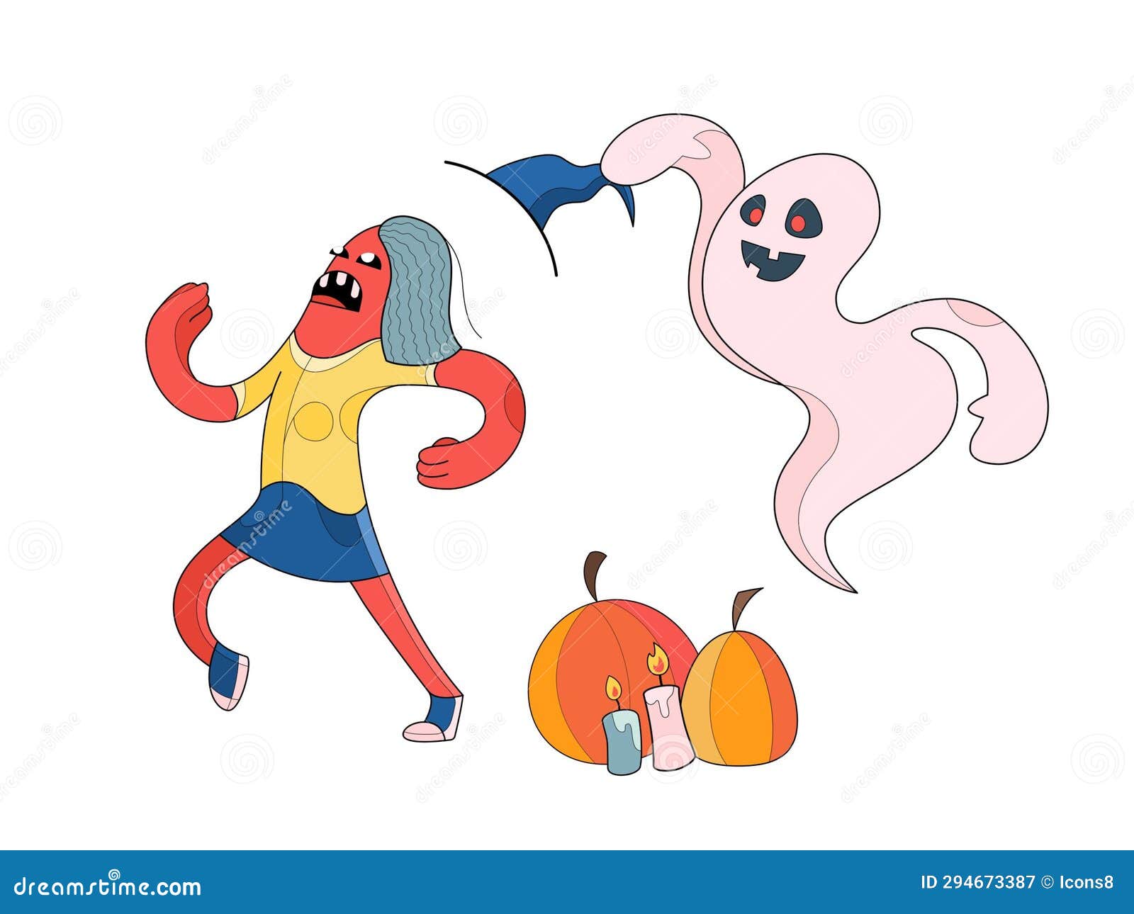 Scared by ghost stock illustration. Illustration of halloween - 294673387