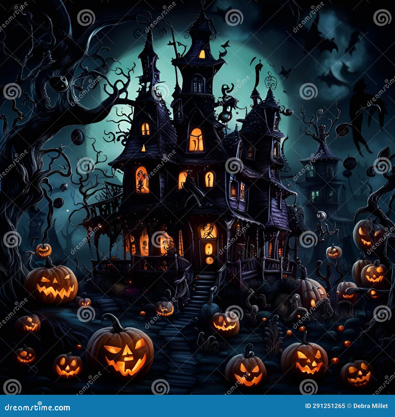 Halloween themed scene stock illustration. Illustration of landscape ...