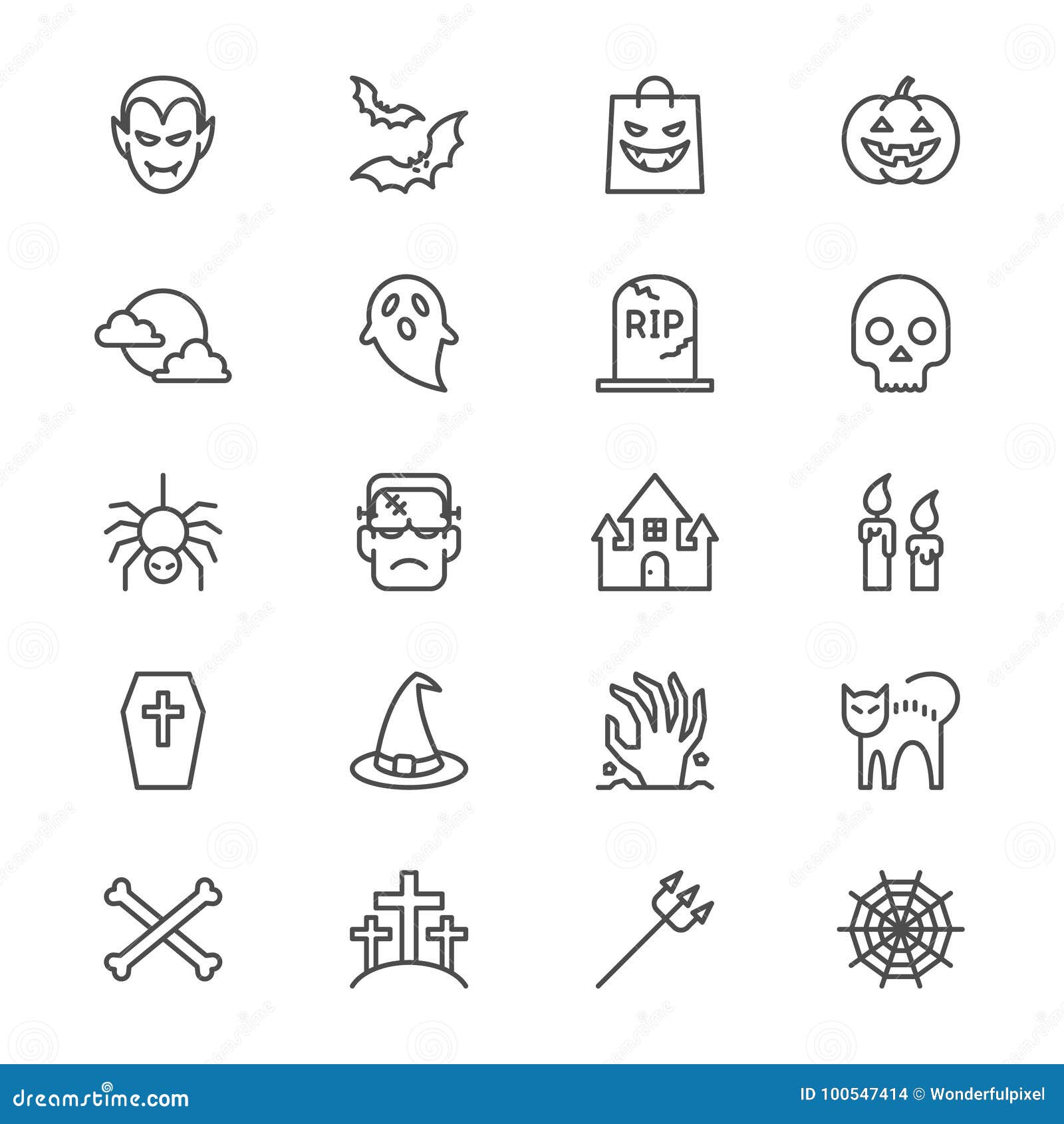 Halloween Thin Line Icon Set, Spooky Symbols Collection, Vector ...