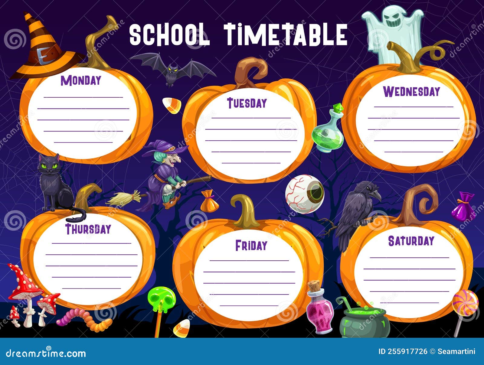 Halloween Timetable Schedule with Cartoon Pumpkins Stock Vector ...