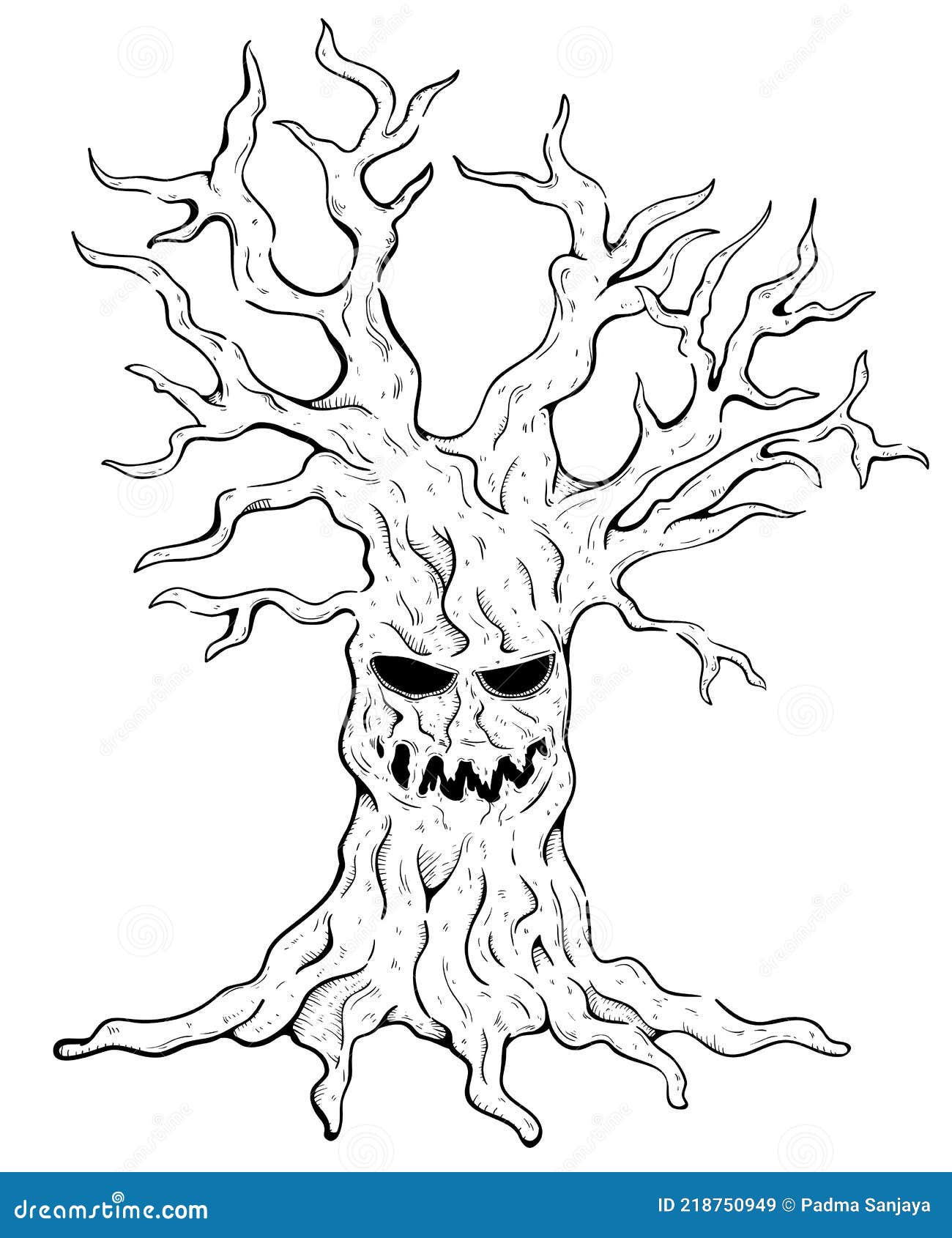 Halloween Tree with Spooky Face Stock Vector - Illustration of face ...