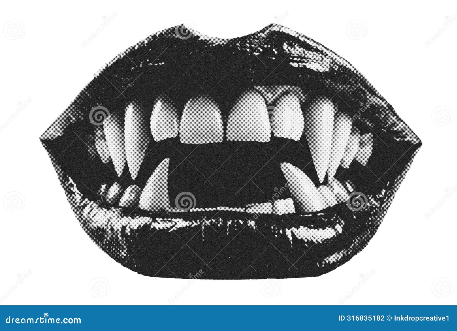 Halloween Vampire Dracula Mouth with Sharp Teeth. Trendy Grunge Collage ...