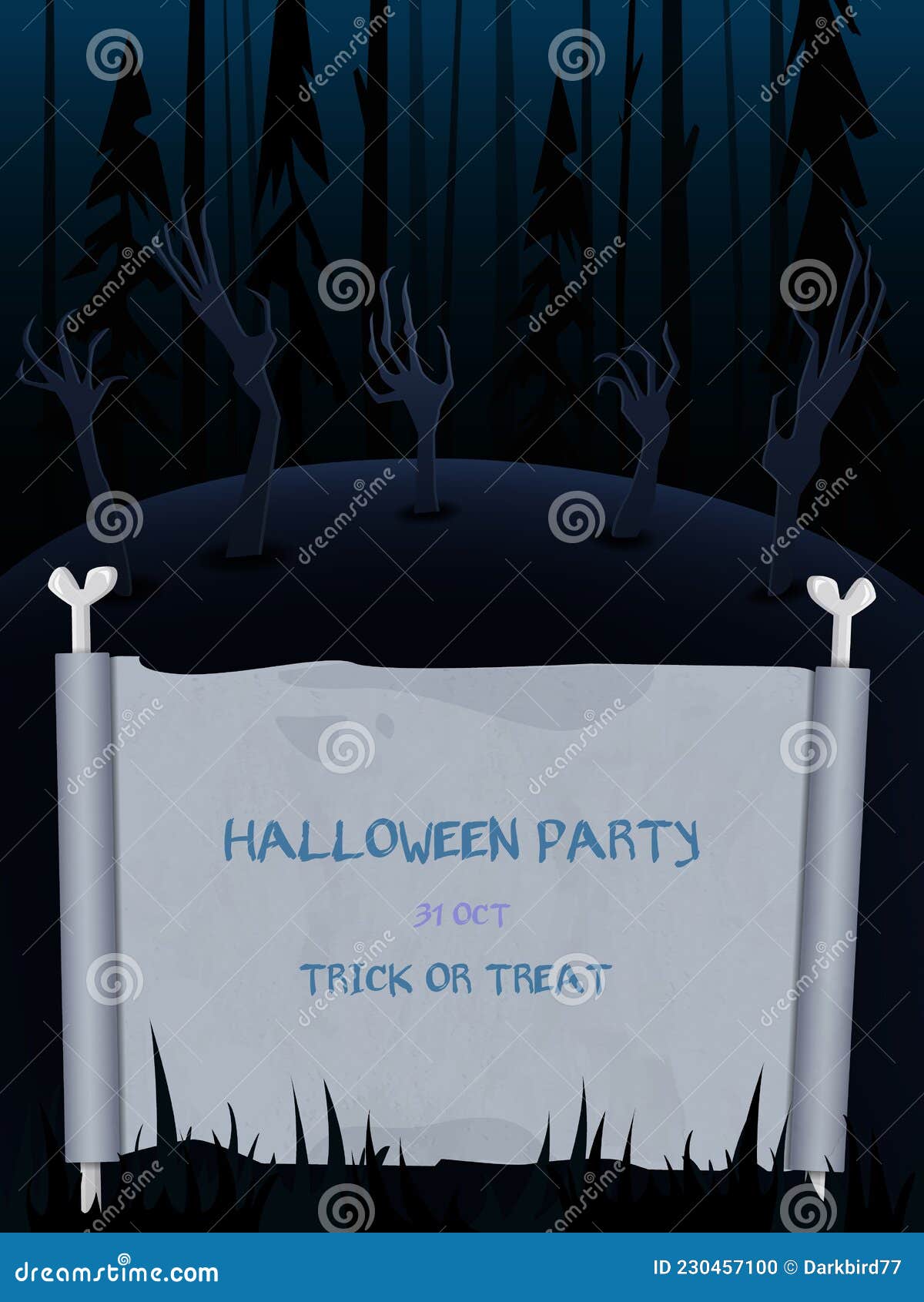 Halloween Vector Background with Dark Forest, Creepy Hands and Empty ...