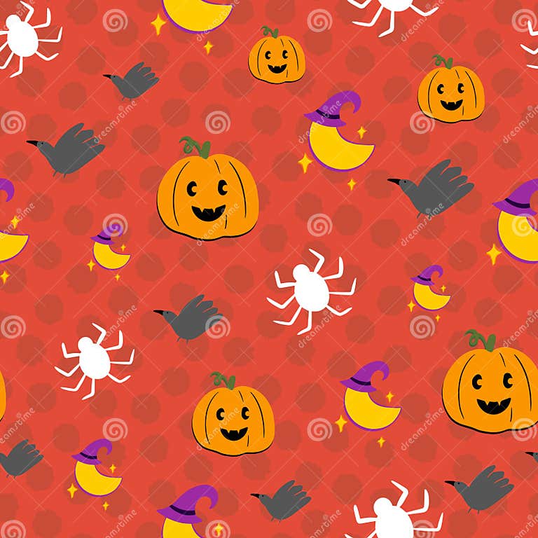 Halloween Vector Design Pattern Background on Orange Stock Illustration ...