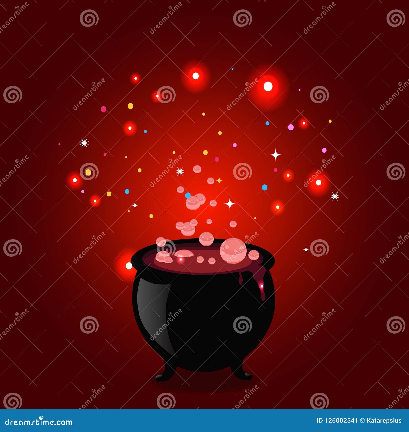 Halloween Vector Illustration of Witch Pot with Boiling Potion ...
