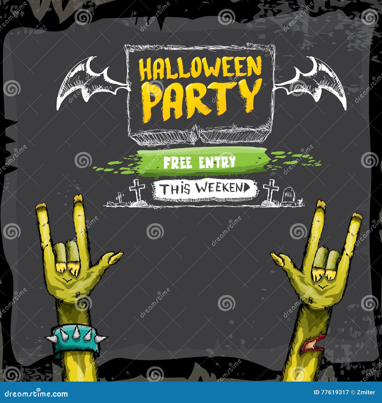 Halloween Vector Rock N Roll Zombie Background Stock Vector ...