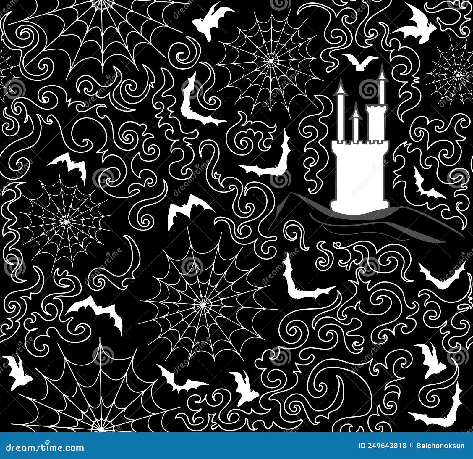 Halloween Vector Seamless Pattern with Bats, Gothic Castles and ...