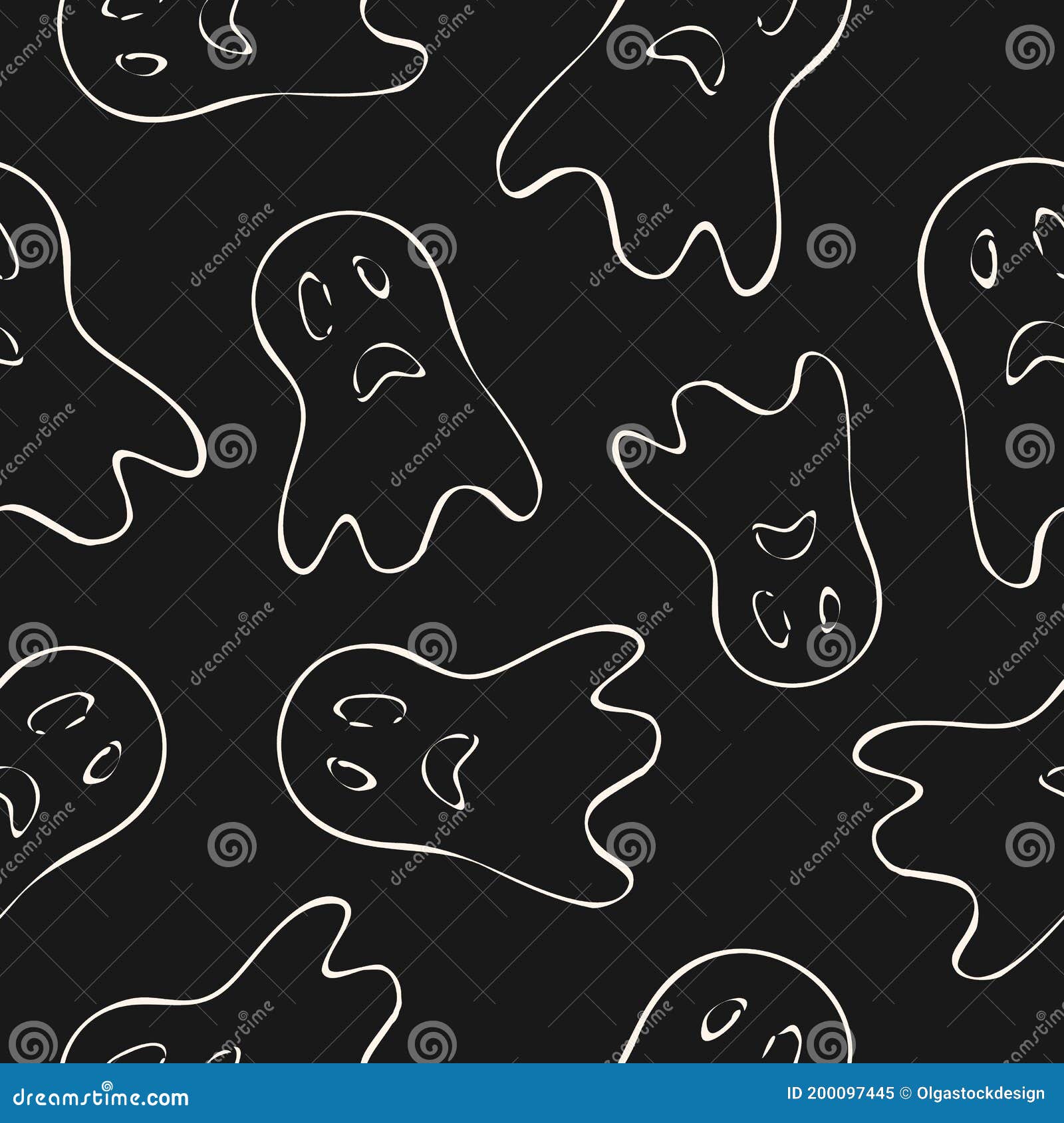 Halloween Vector Seamless Pattern. Black and White Texture with Scary ...