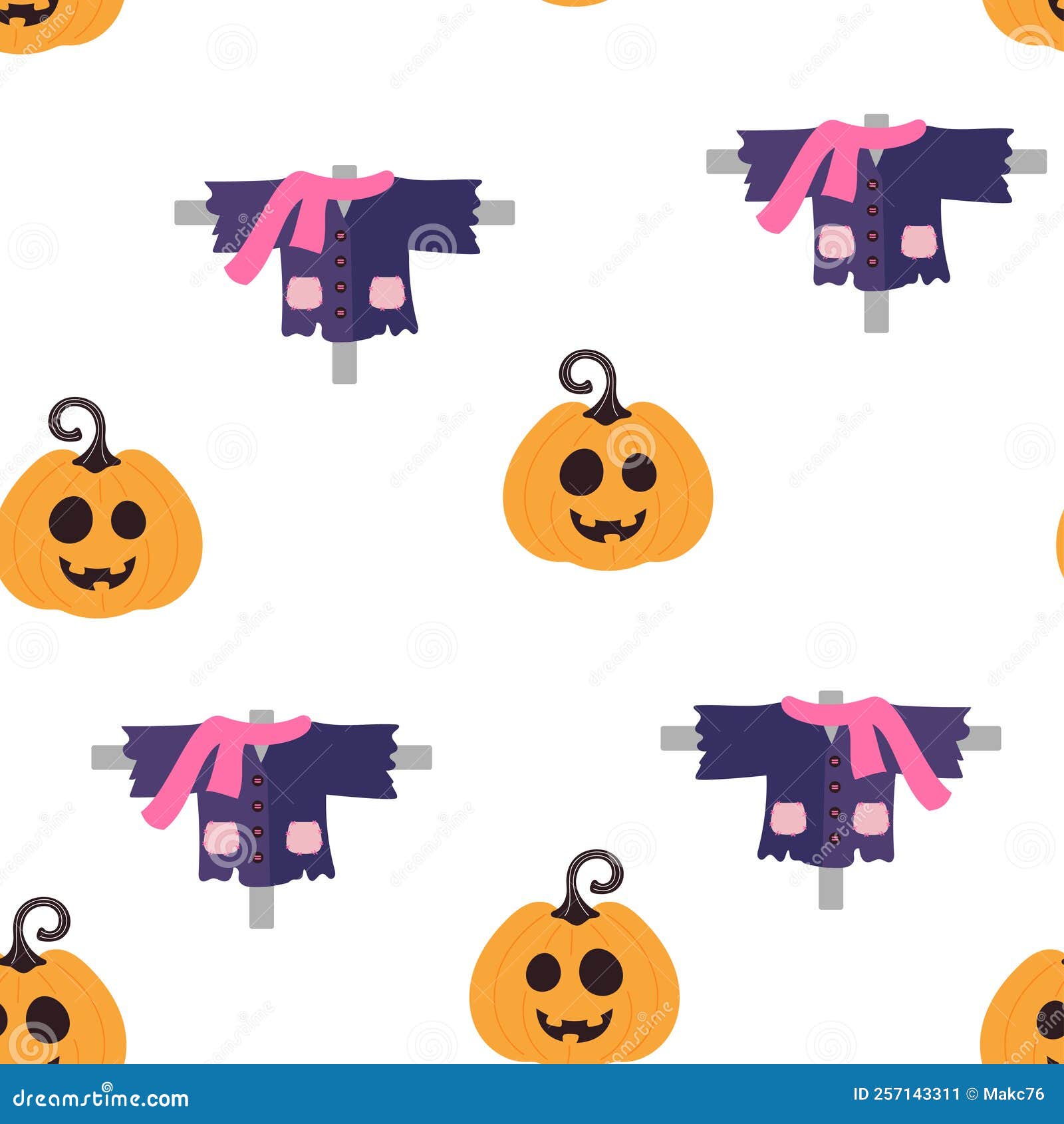 Halloween Vector Seamless Pattern with Scarecrows on White Stock Vector ...