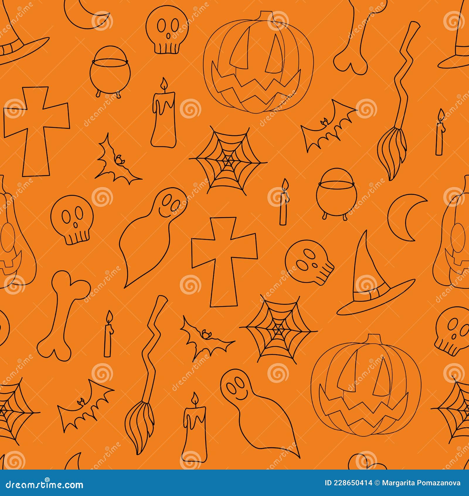 Halloween Vector Seamless Pattern with Scary Elements Stock Vector - Illustration of design ...