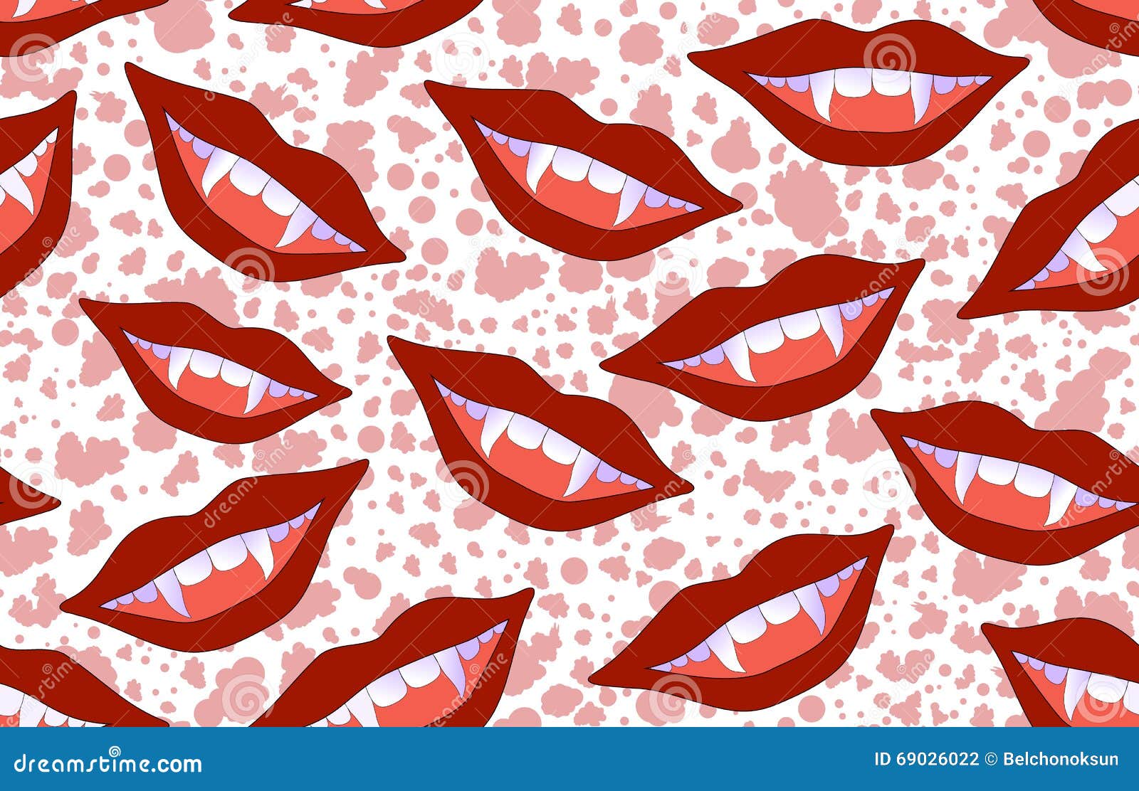 Halloween Vector Seamless Pattern with Smiling Vampire Lips and ...