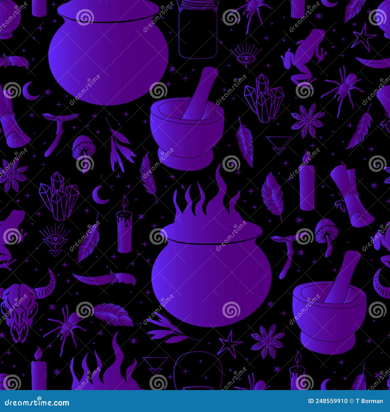 Halloween Vector Seamless Pattern Witchcraft Drawing Stock Vector ...