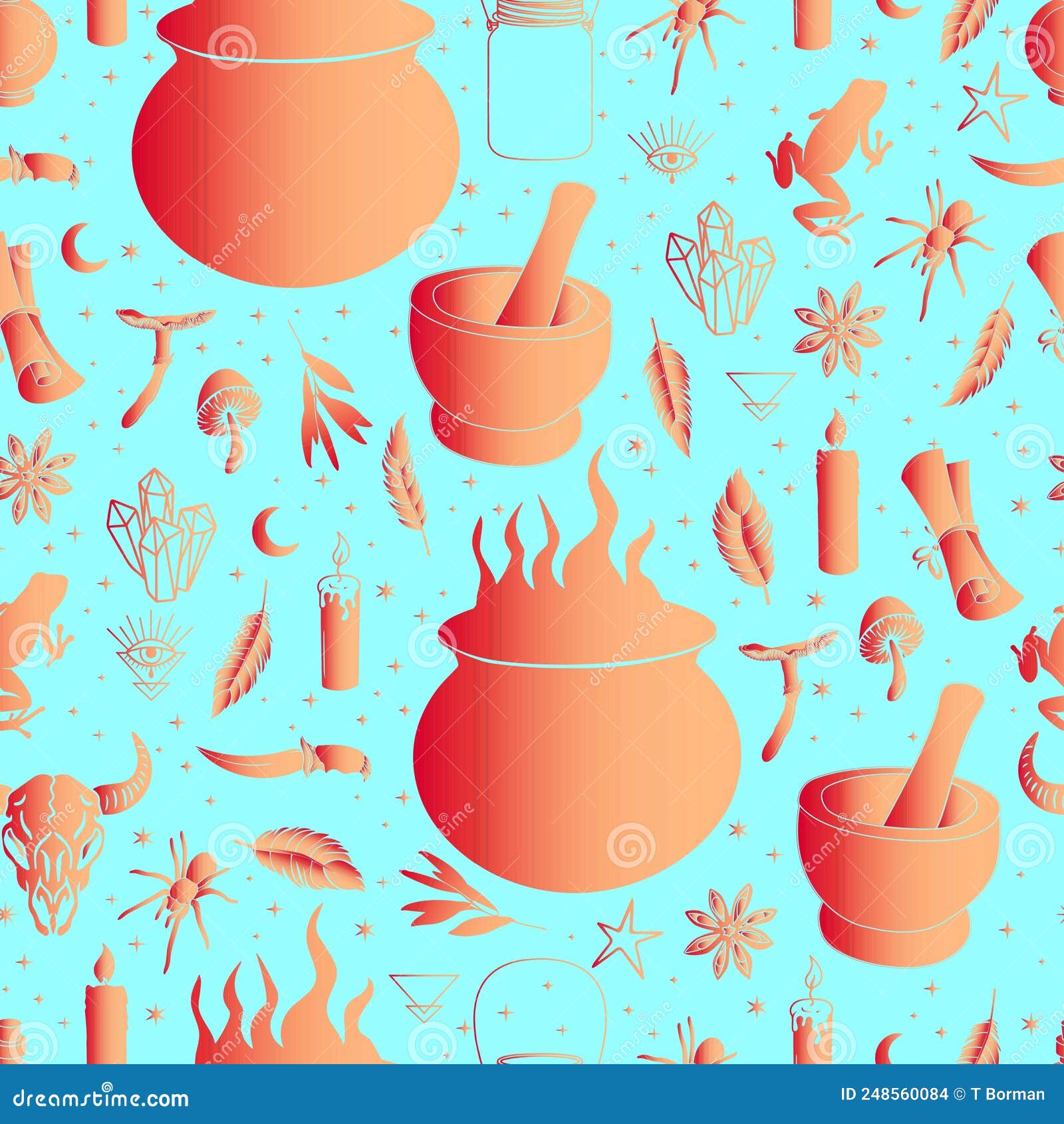 Halloween Vector Seamless Pattern Witchcraft Drawing Stock Vector ...