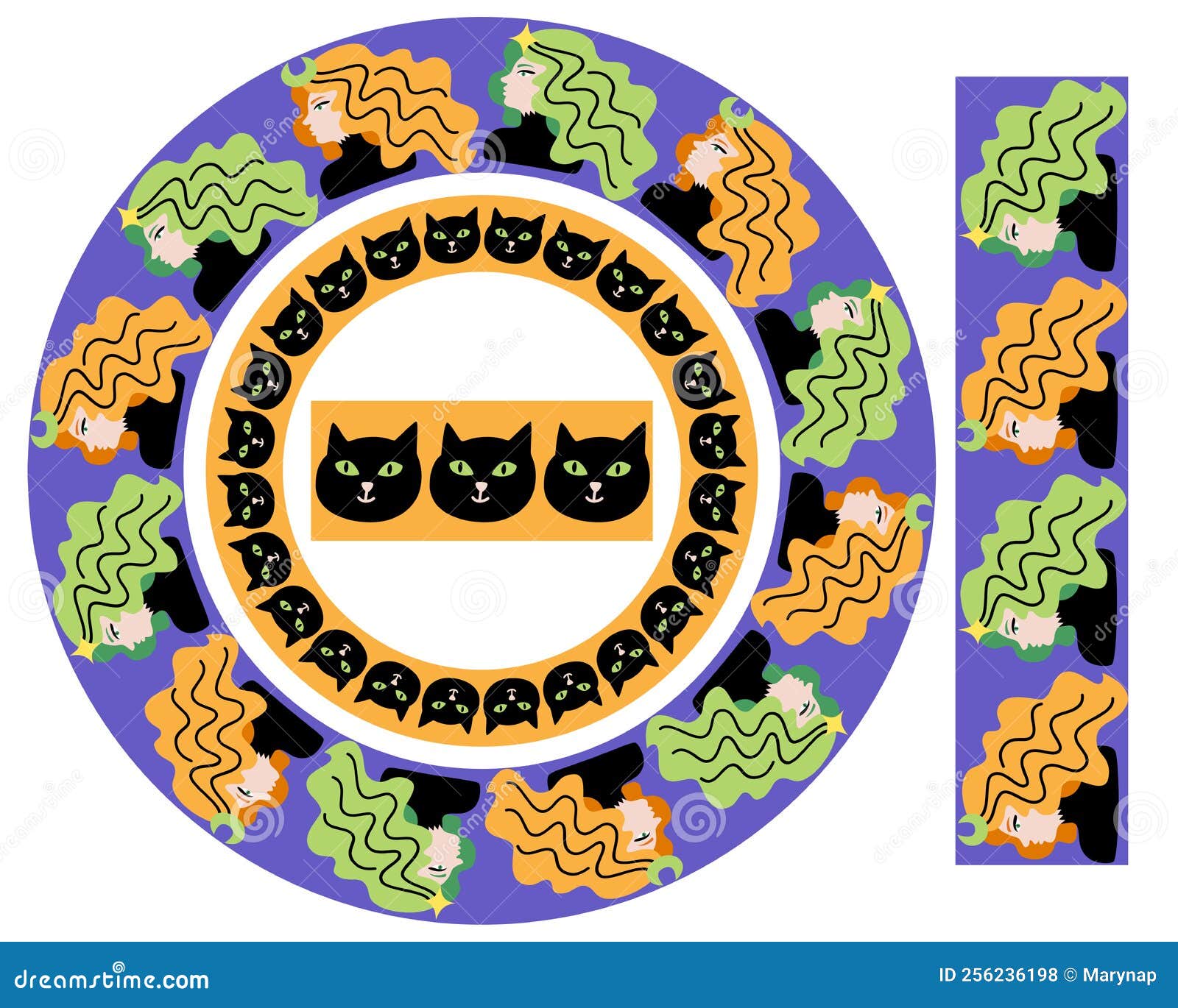 Halloween Vector Set of Frames Vector Pattern Brushes with Witches and ...