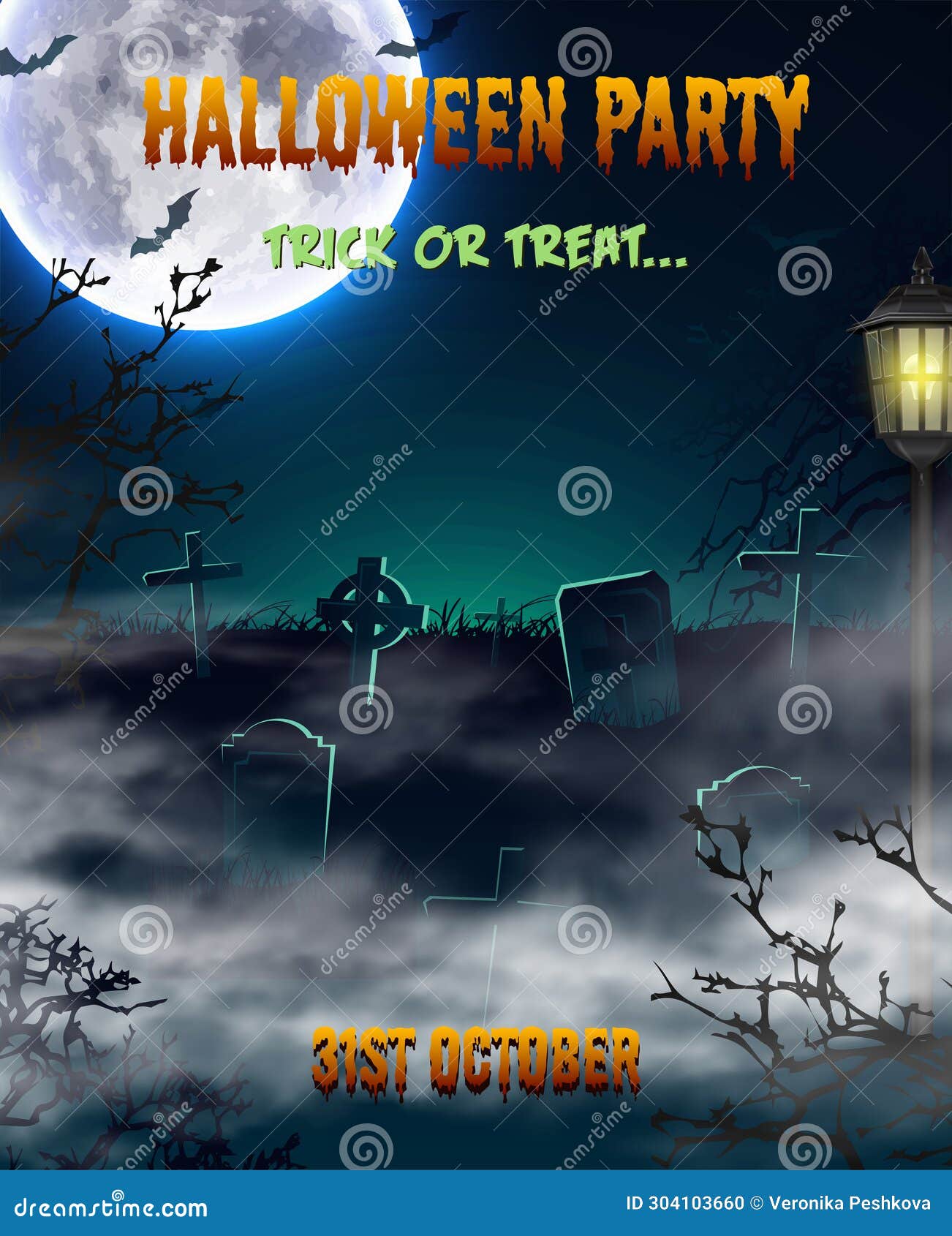 Vector Halloween Vertical Party Banner with Spooky Graveyards and Moon ...