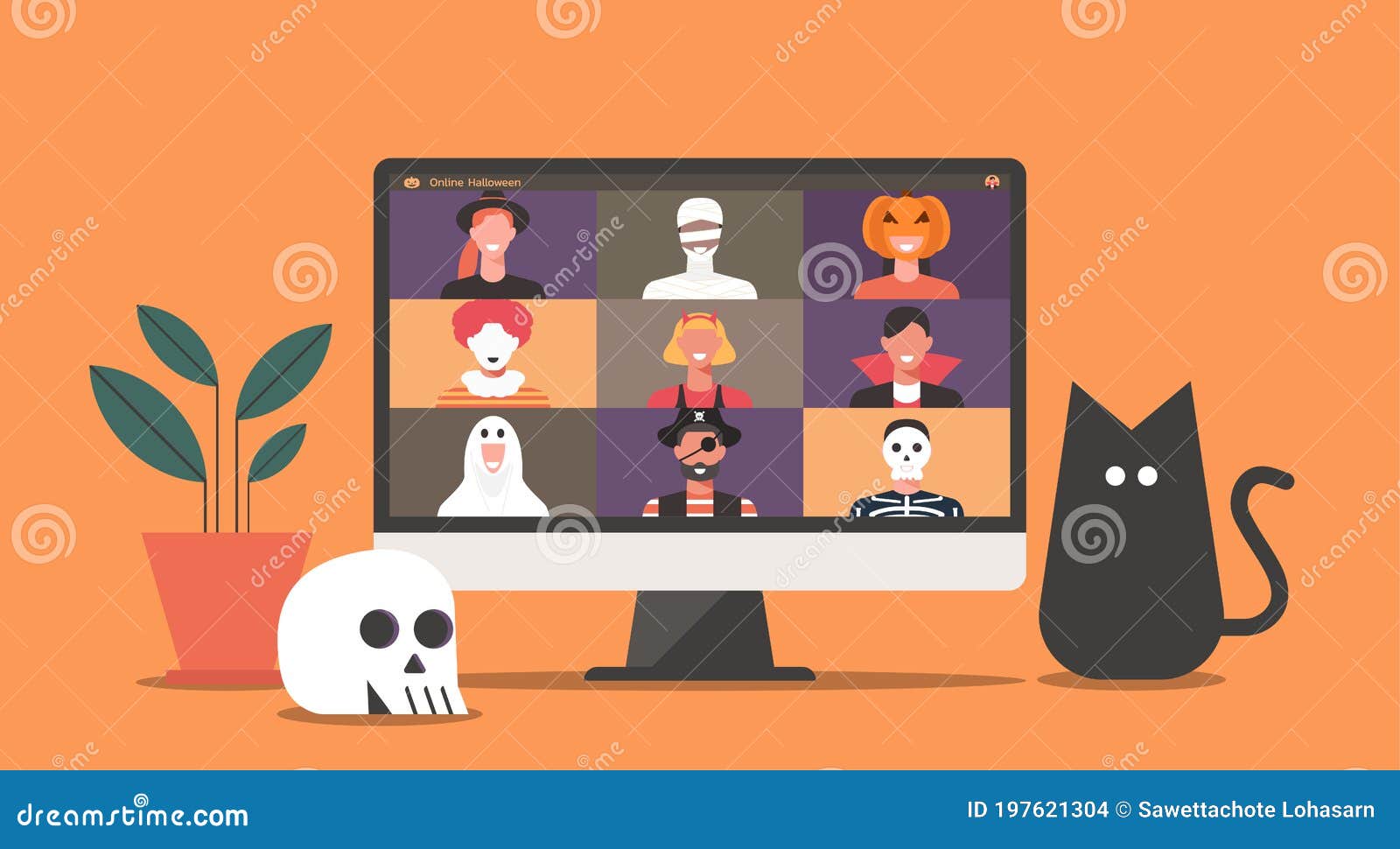 Online Halloween Party Concept, People Meeting Via Video Call on ...