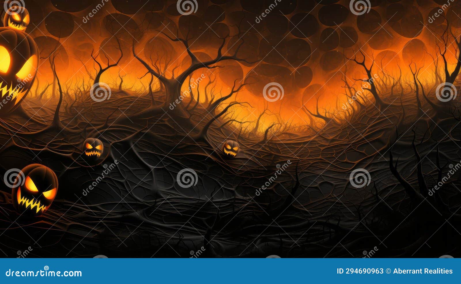 Halloween Wallpaper with Pumpkins and Trees Stock Illustration ...